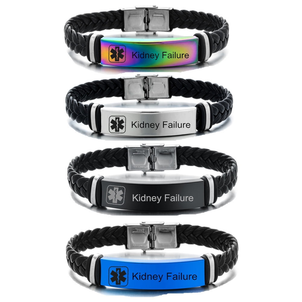 Waterproof Medical Jewelry Set, 4Pcs Stainless Steel & Leather ICE ID ...
