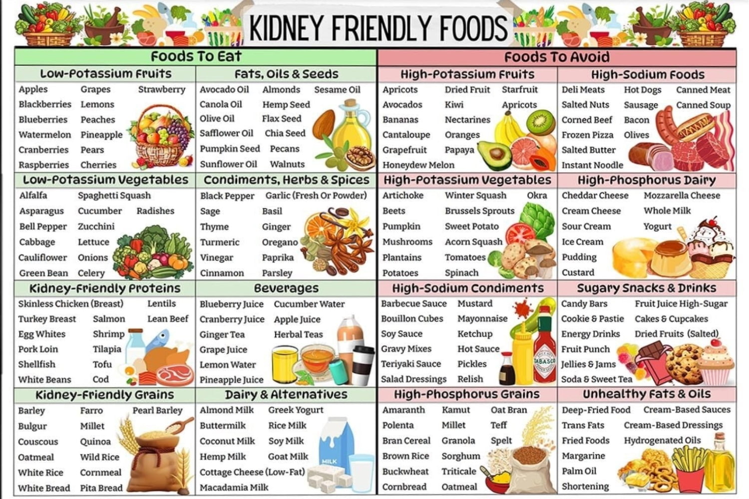 Kidney Friendly Food Chart Canvas Poster, Kidney Awareness Wall Art ...