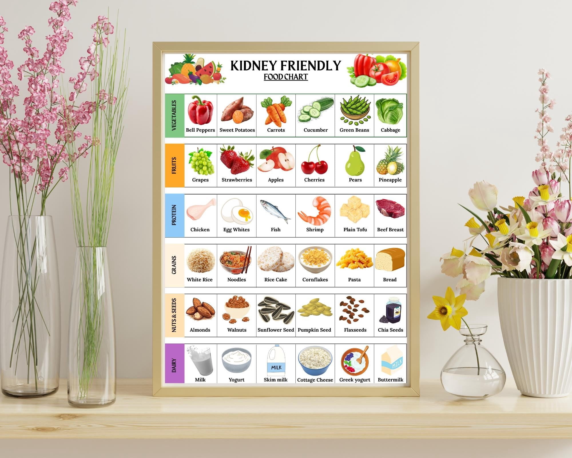 Kidney Friendly Food Chart Poster, Kidney Diet Food List Poster, Kidney ...