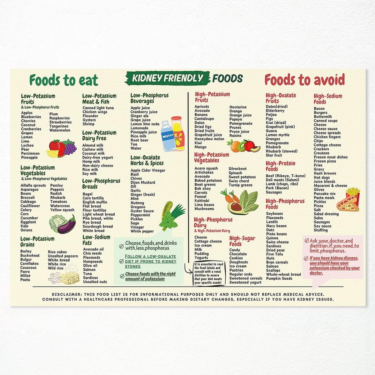 Kidney Friendly Food List Chart Poster , Kidney Awareness Diet Meal ...