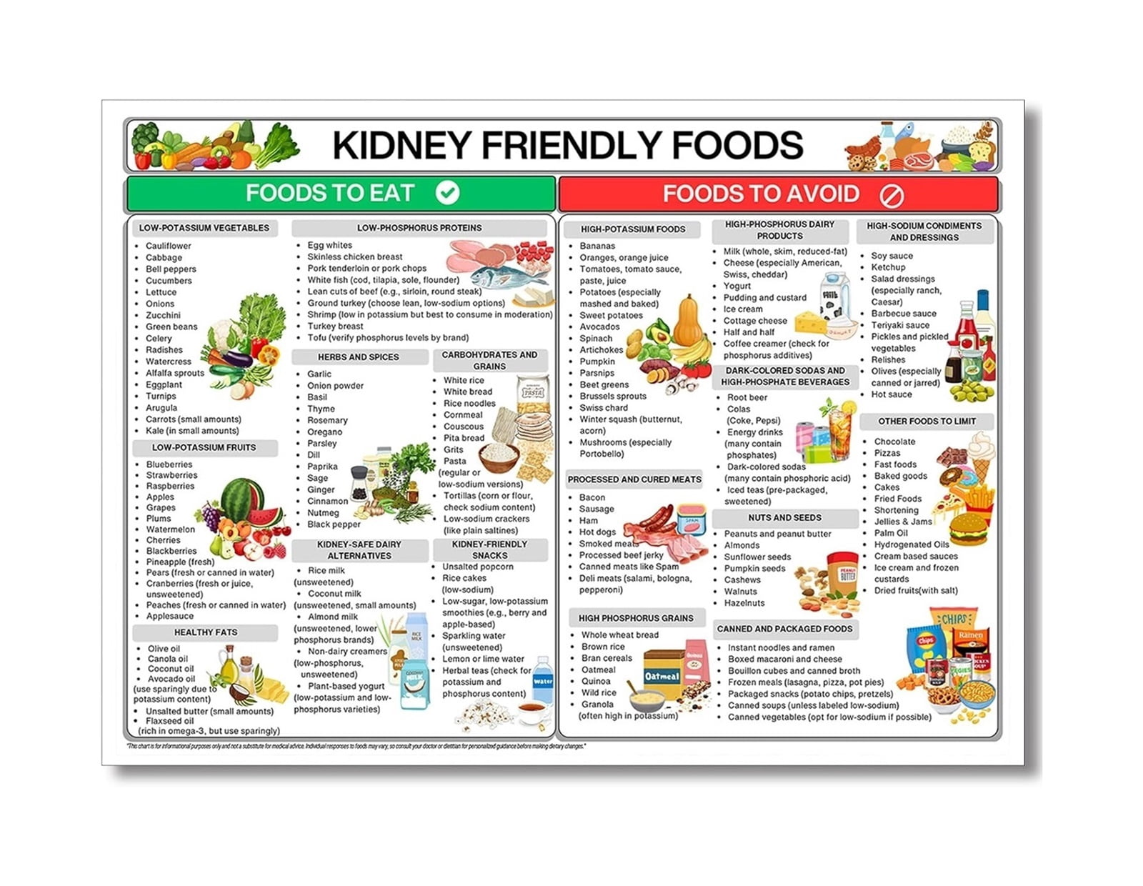 Kidney Friendly Food List Poster for Beginners Complete Renal Diet ...