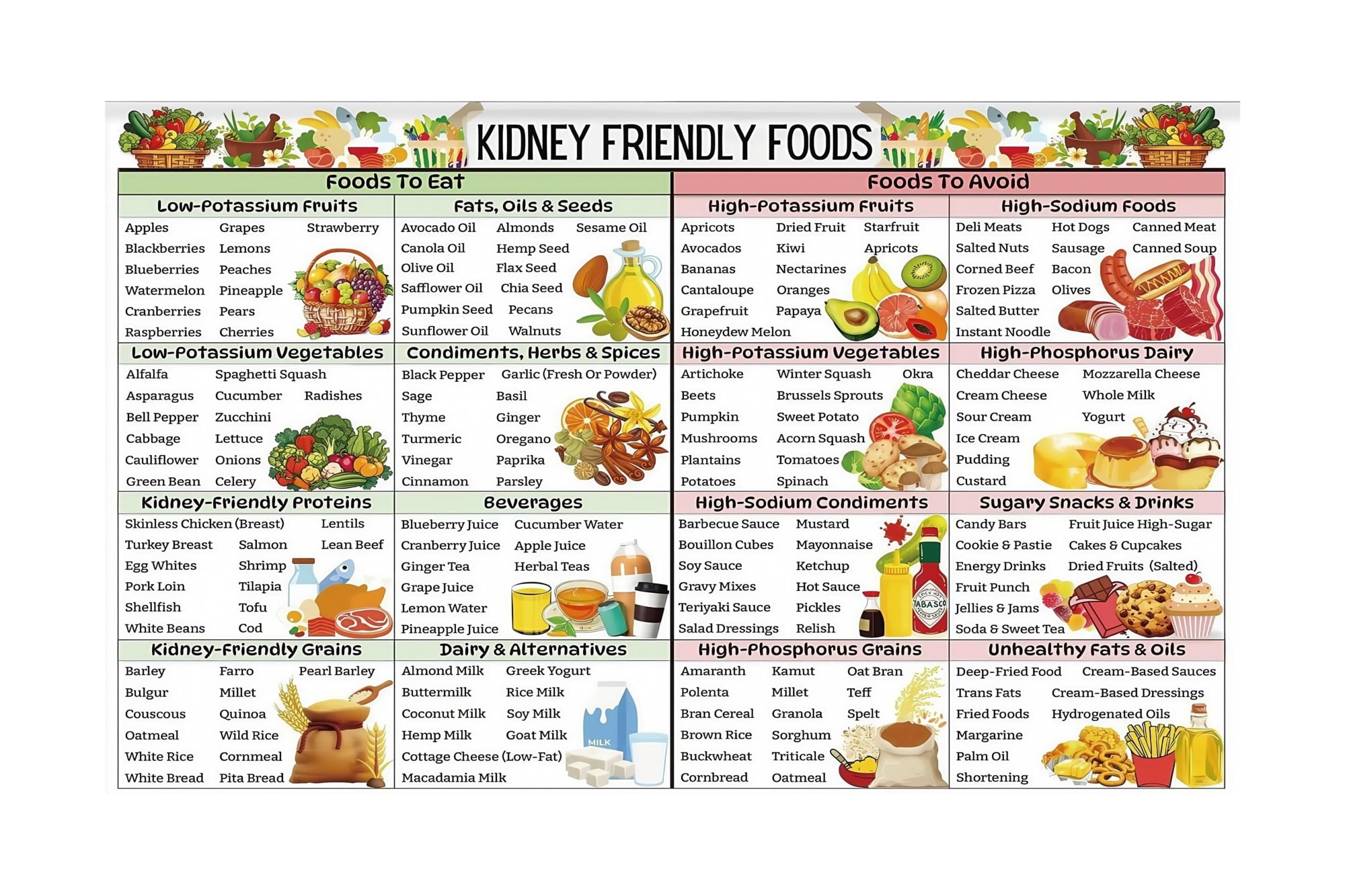 Kidney Friendly Food List Poster, Low Potassium, Kidney Diet Food List, Kidney Disease, Food to ...