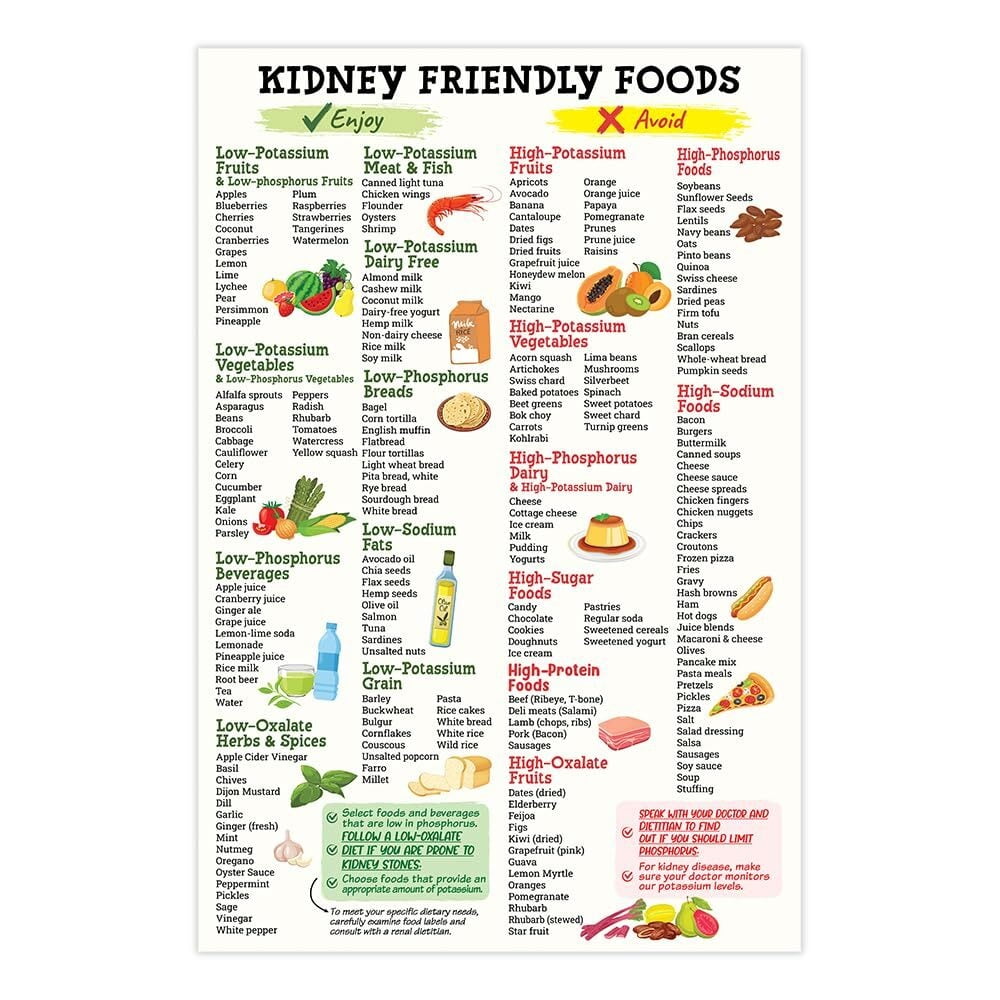 Kidney Friendly Food List Poster , Renal Diet, Low Potassium, Sodium ...