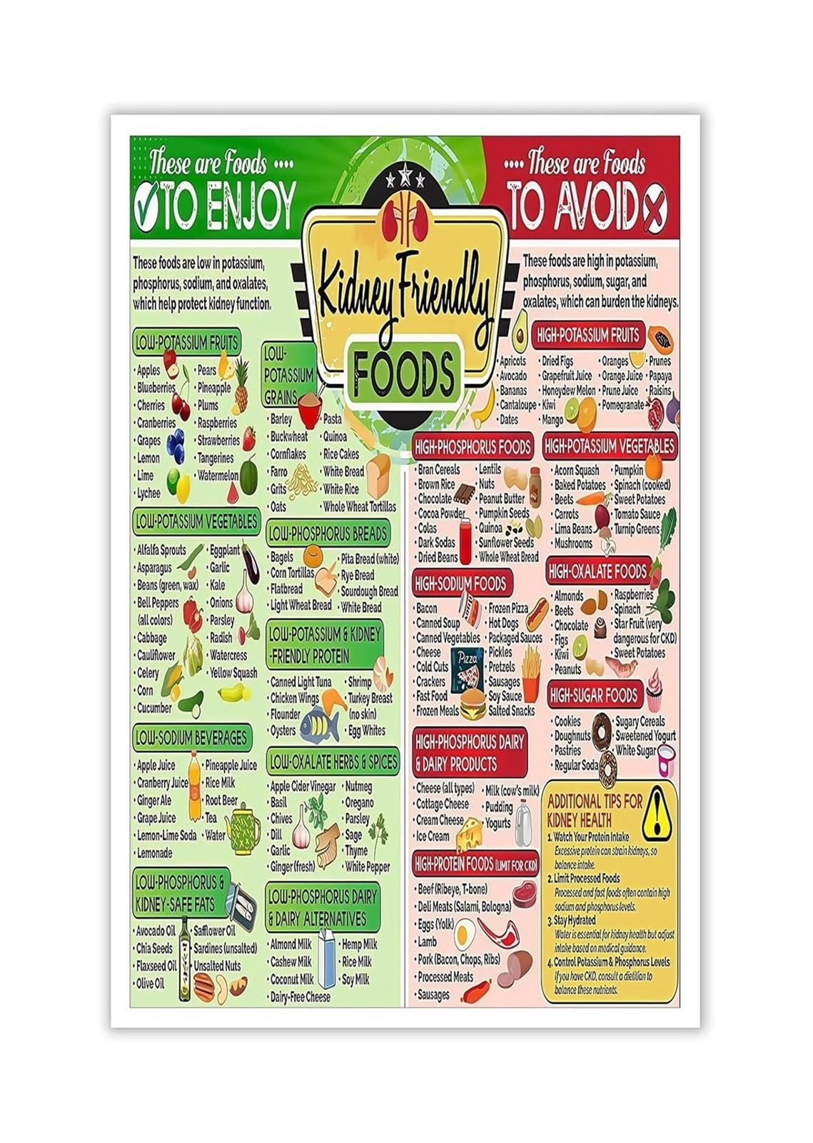 Kidney Friendly Foods Poster Renal Diet Chart for CKD Patients with Low ...