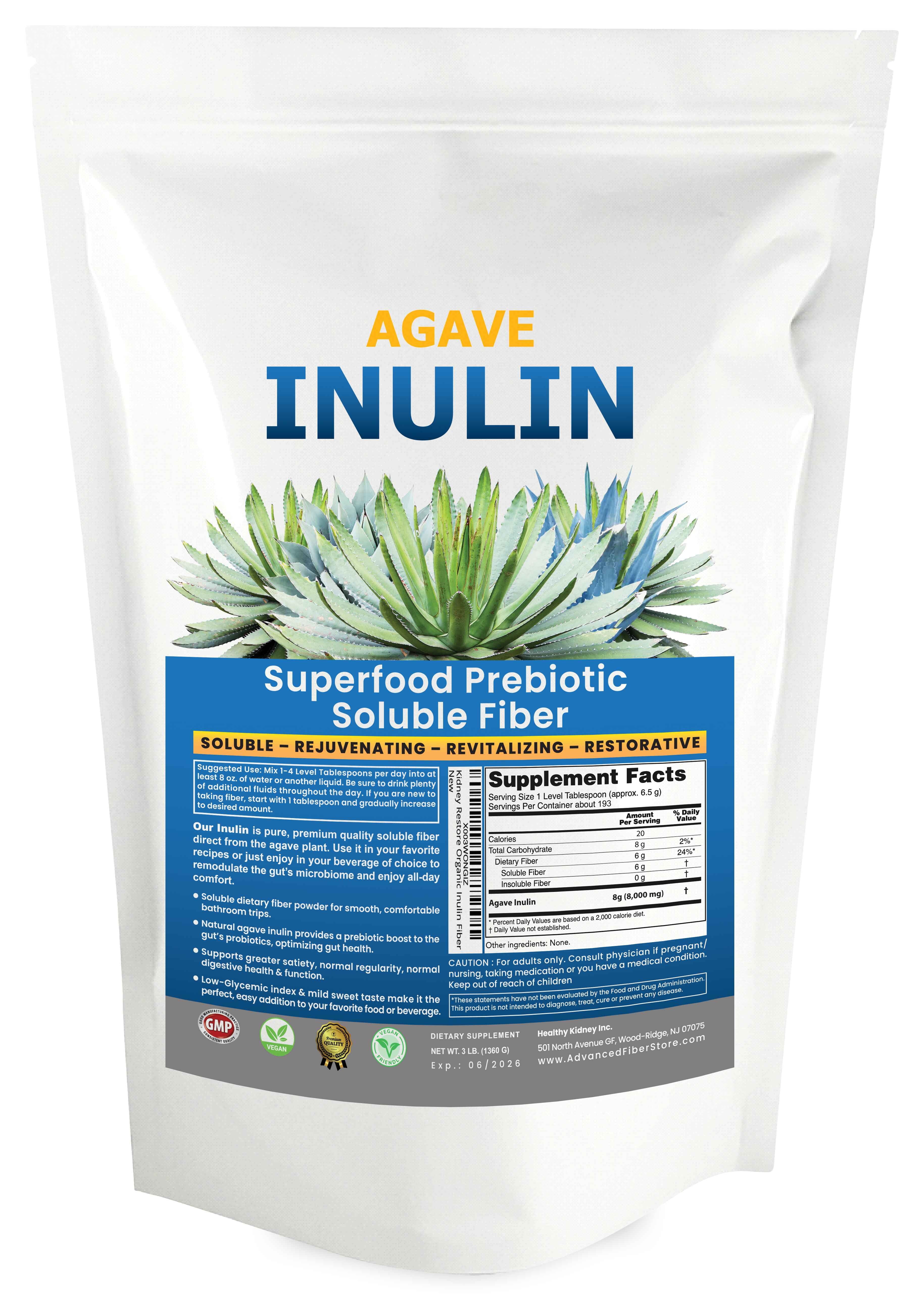 Kidney Restore Agave Inulin Fiber Digestive Powder, Gluten-Free, 3 lbs ...