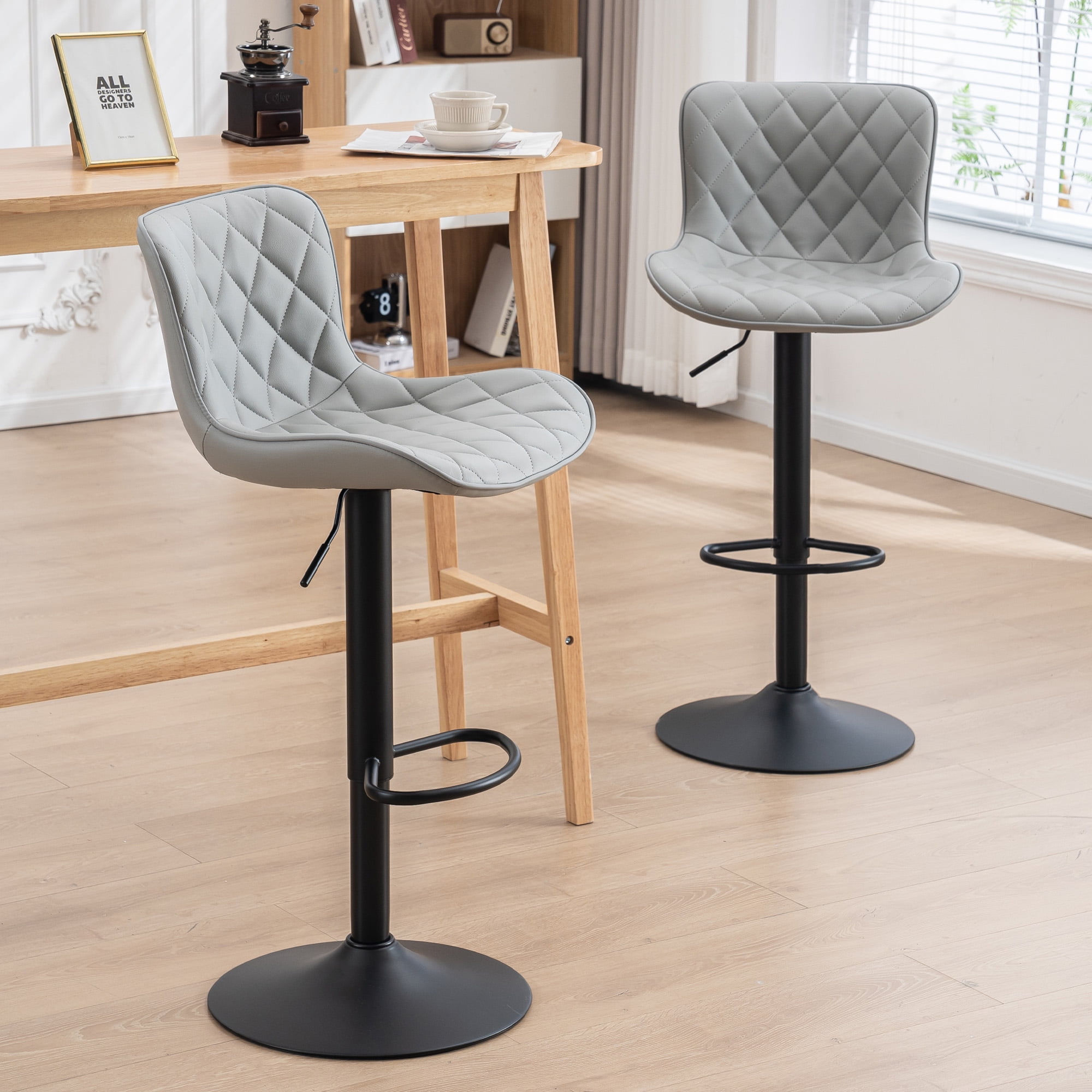 Kidol&Shellder Bar Stools Set of 2 Gray Adjustable Swivel High Back ...