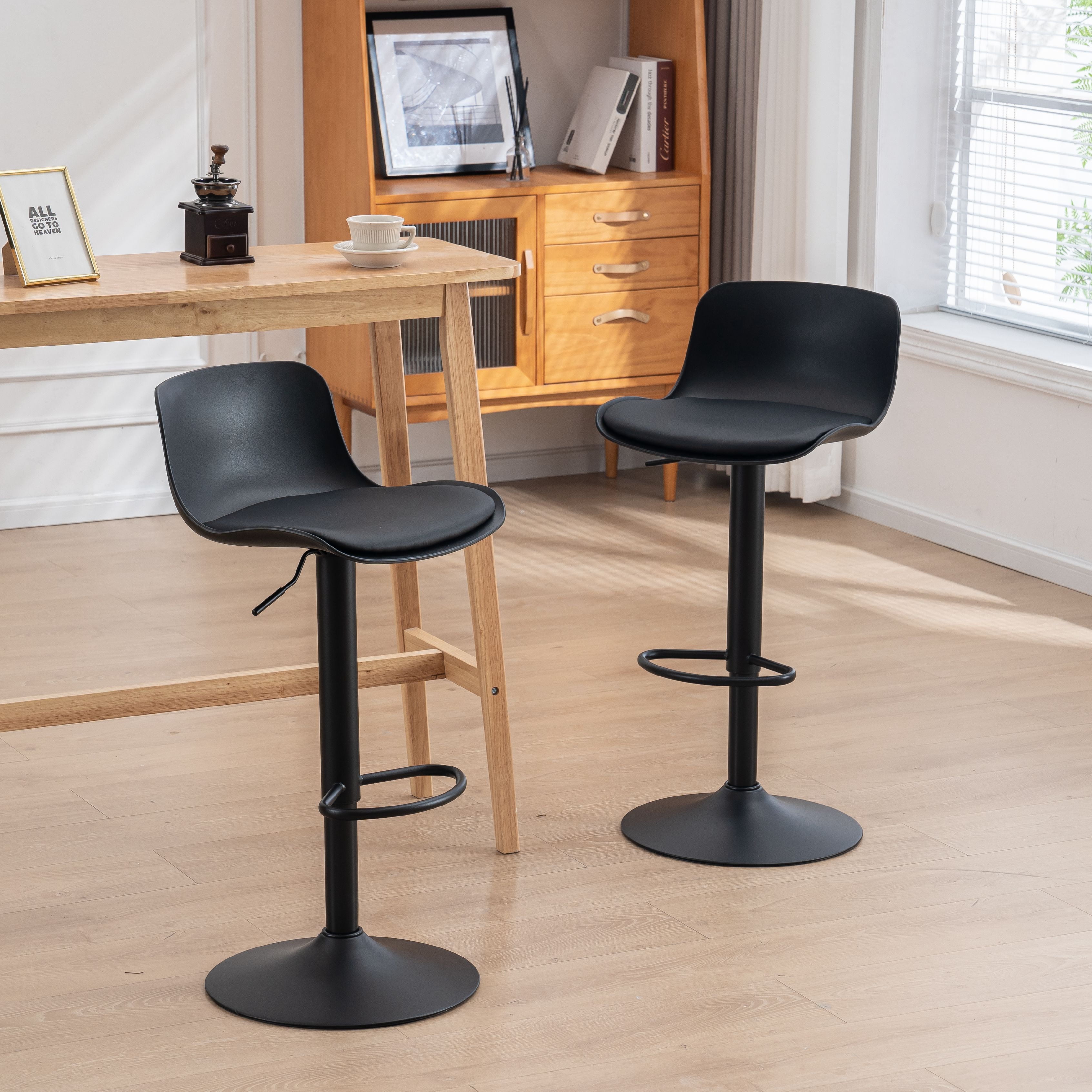 Free Shipping! Kidol&Shellder Bar Stools Set of 2 Height Adjustable Swivel Black PU Leather ...