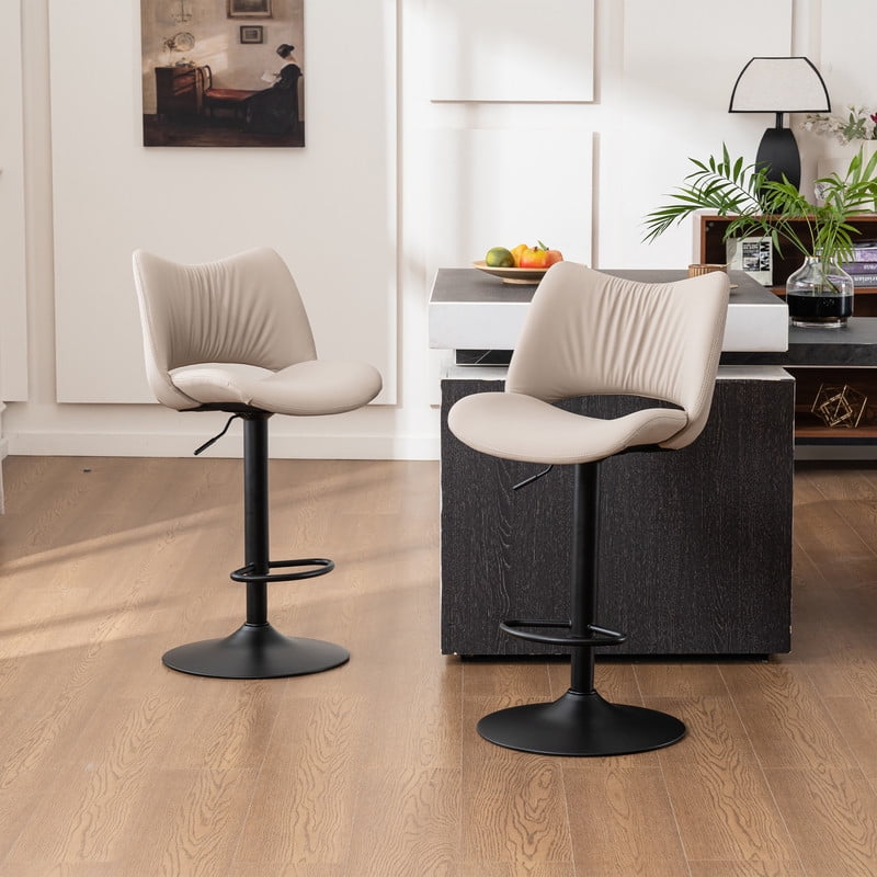 Kidol & Shellder Modern Bar Stools Set of 2, Adjustable Swivel PU Leather Counter Stools ...