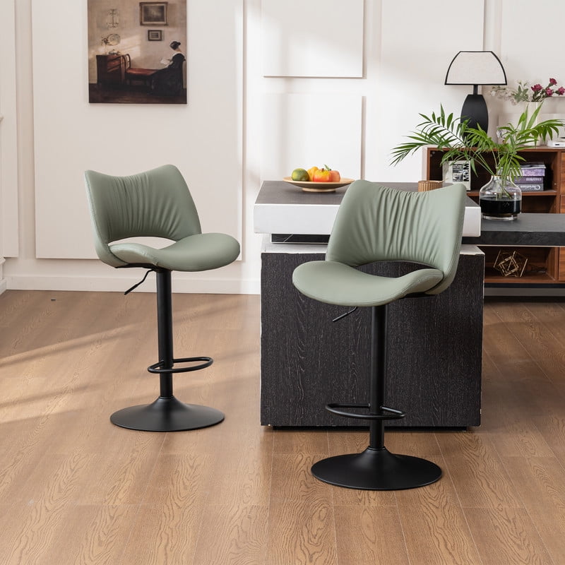 Kidol & Shellder Modern Bar Stools Set of 2, Adjustable Swivel PU Leather Counter Stools ...