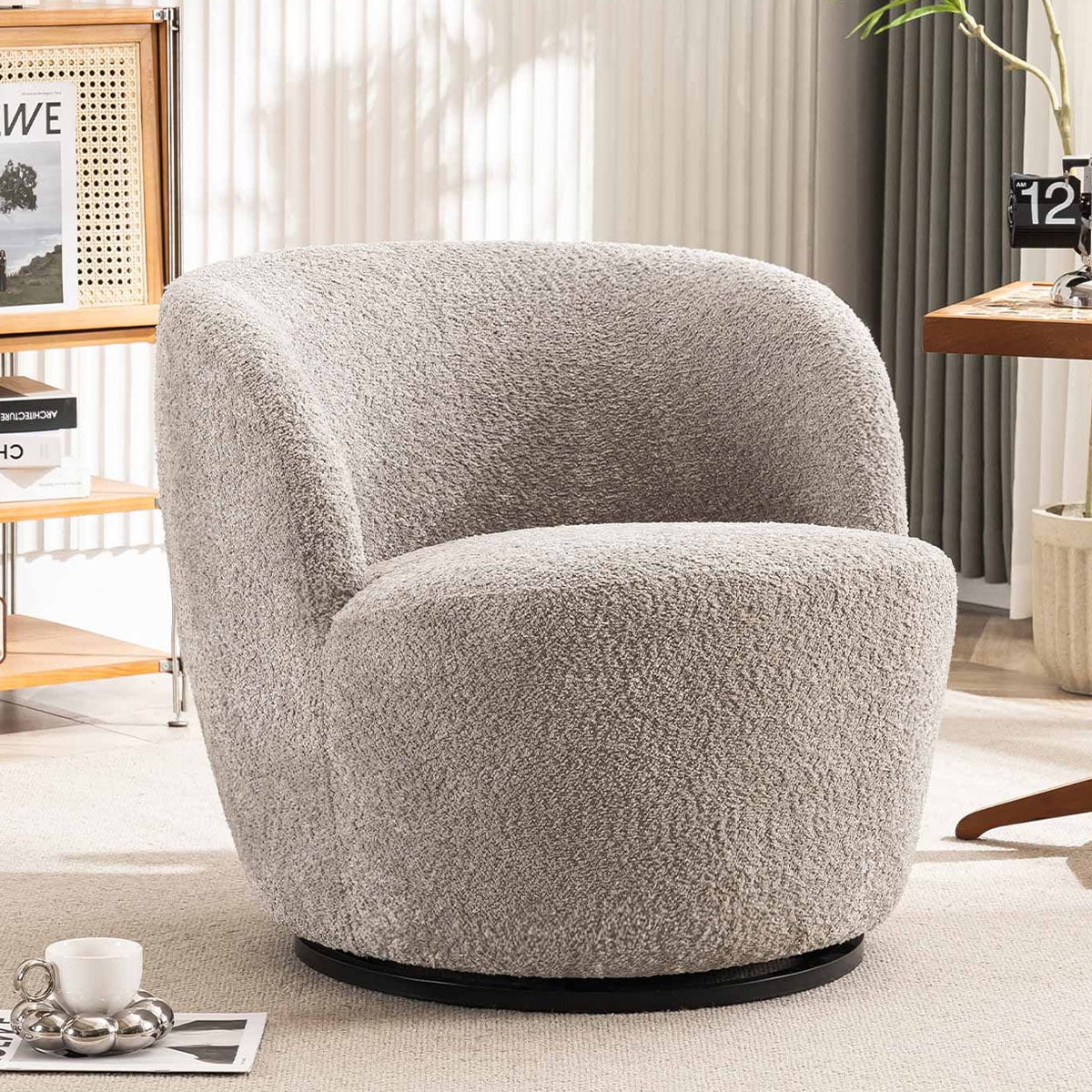 Kidol & Shellder Swivel Accent Chair Furry Round Barrel Chair 360 ...