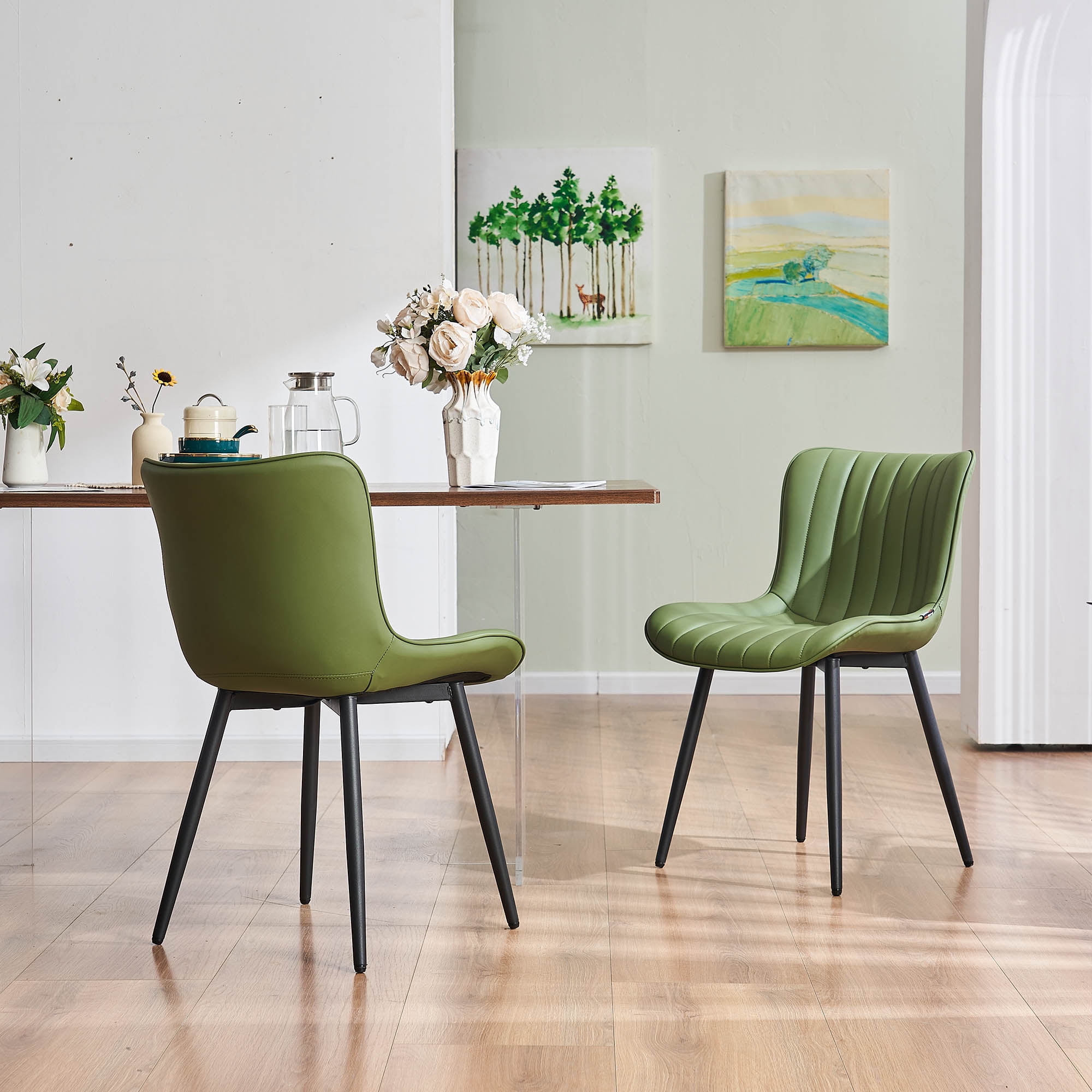 Kidol & Shellder Upholstered Dining Chair Set of 2 PU Fuax Leather Mid Back Kitchen Side Chairs ...