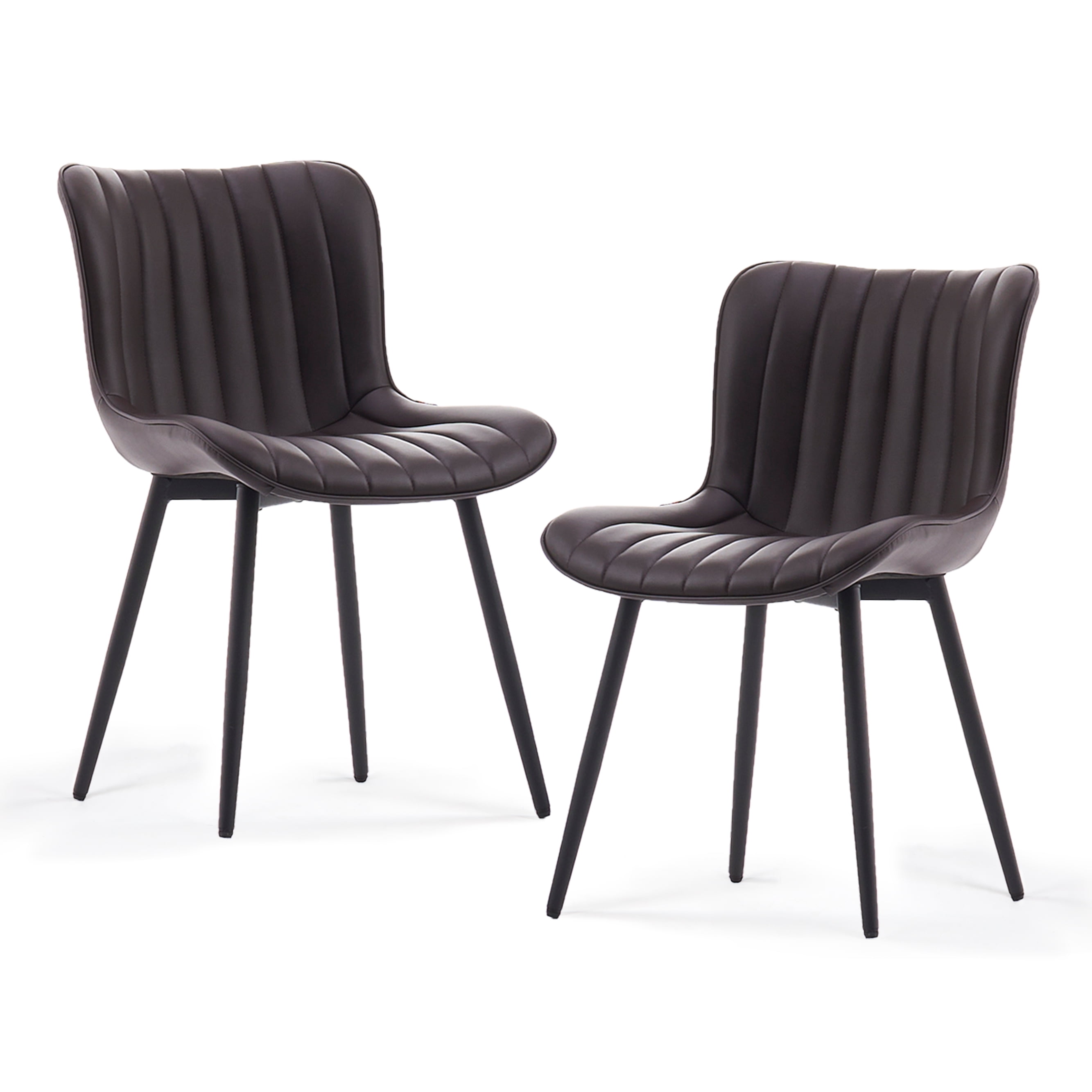 Kidol & Shellder Set of 2 Comfy Upholstered Dining Chairs with Metal Legs, Washable PU Leather ...