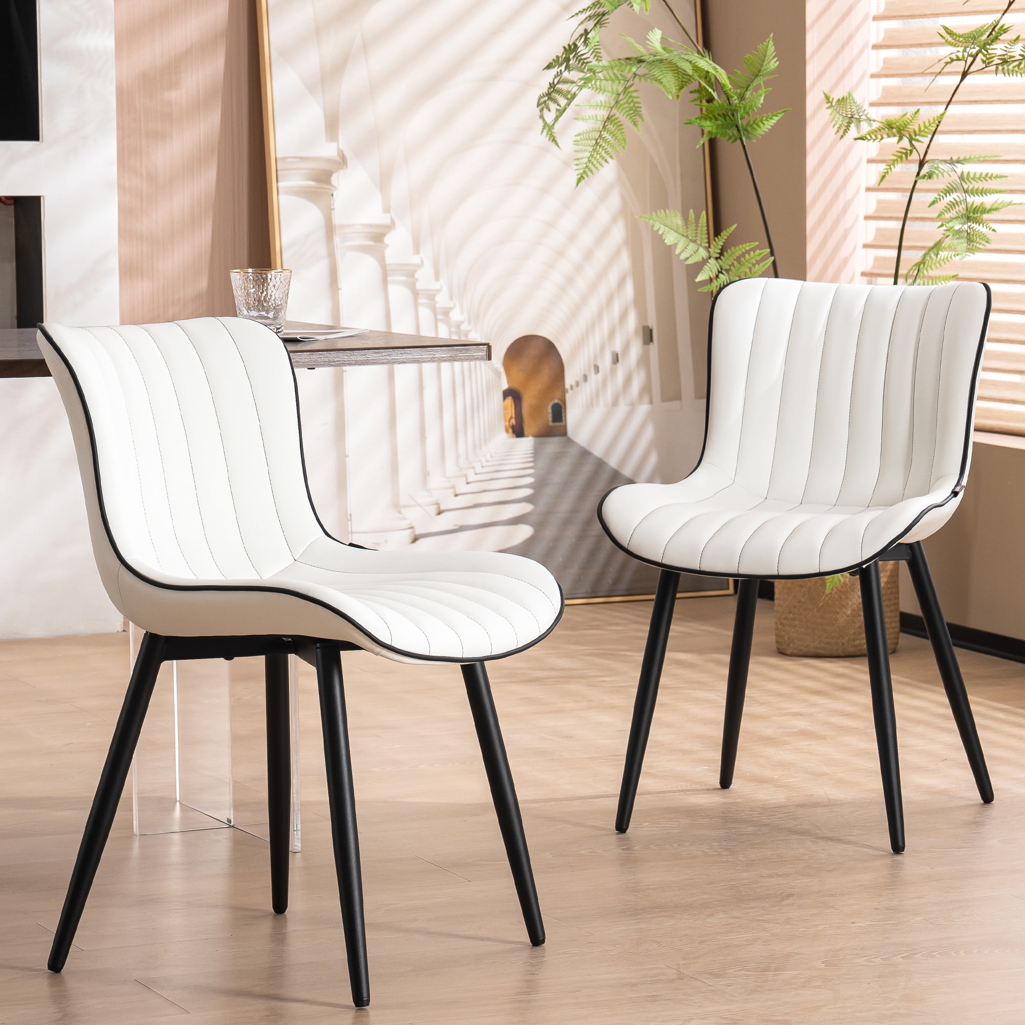 Kidol & Shellder Upholstered Dining Chair Set of 2 Washable PU Fuax Leather Living Room Side ...