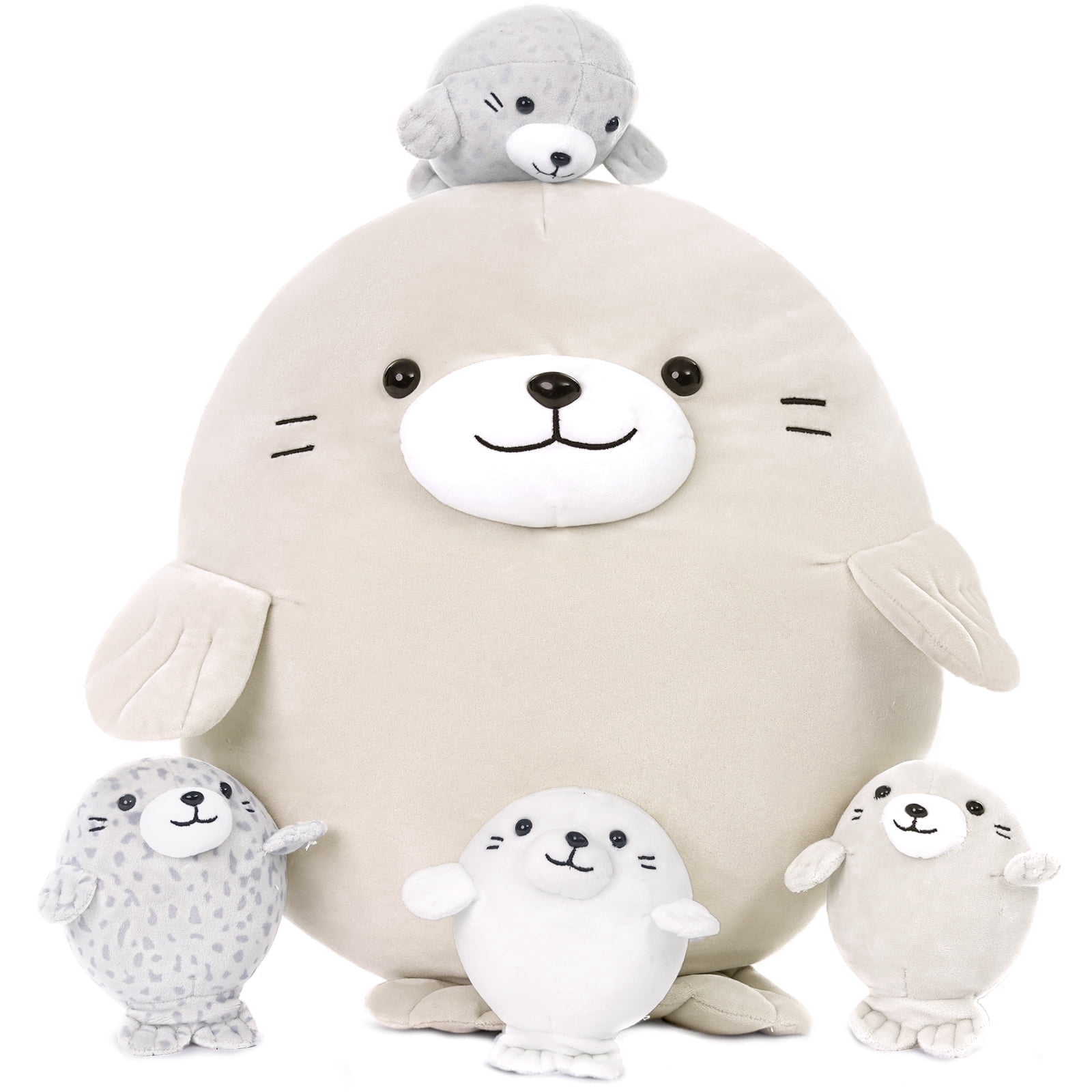 Kidora Toys 5Pcs Seal Stuffed Animal 20'' Giant Seal Plush with 4 ...