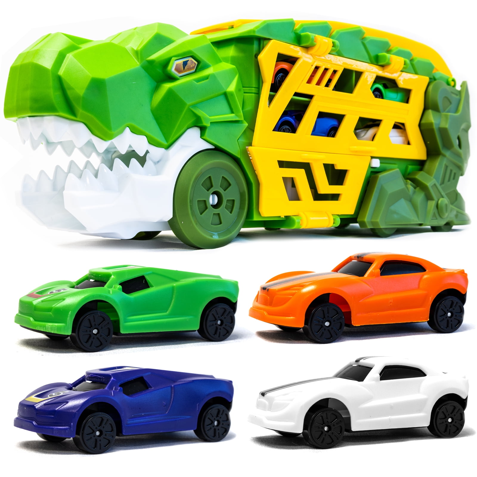 Kidplokio 3-in-1 Green Ultimate T Rex Diecast Car Transporter Truck ...