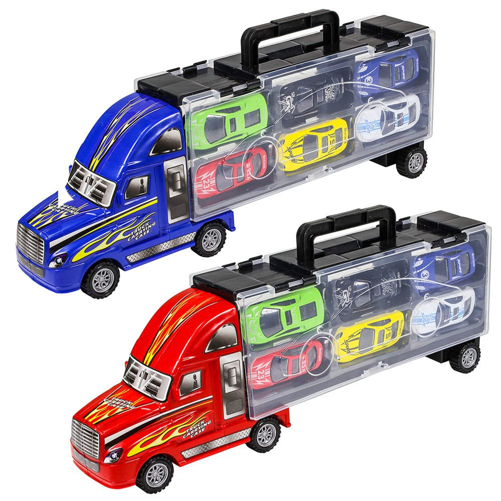 Kidplokio 7pc Semi Truck Toy Vehicle Transporter with 6 Diecast Cars ...