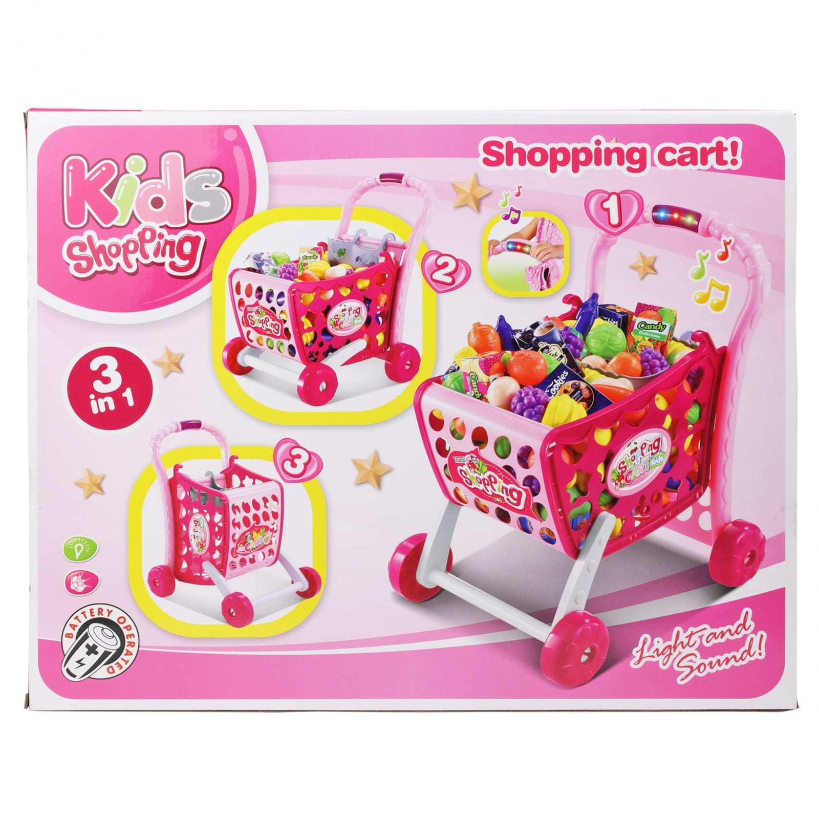 Kidplokio Pink Jumbo Shopping Cart Playset Play Food Girls Ages 3 and ...