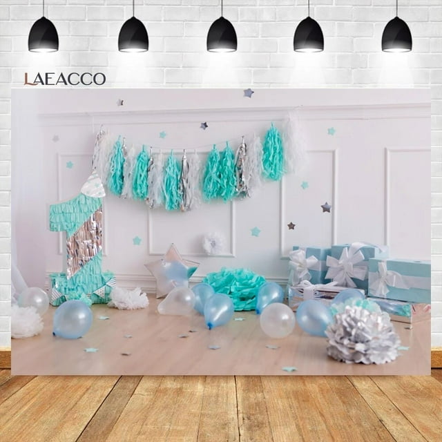 Kids 1st Birthday Backgrounds Colored Balloons Vintage Arch Flowers ...