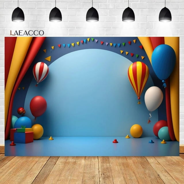 Kids 1st Birthday Backgrounds Colored Balloons Vintage Arch Flowers ...