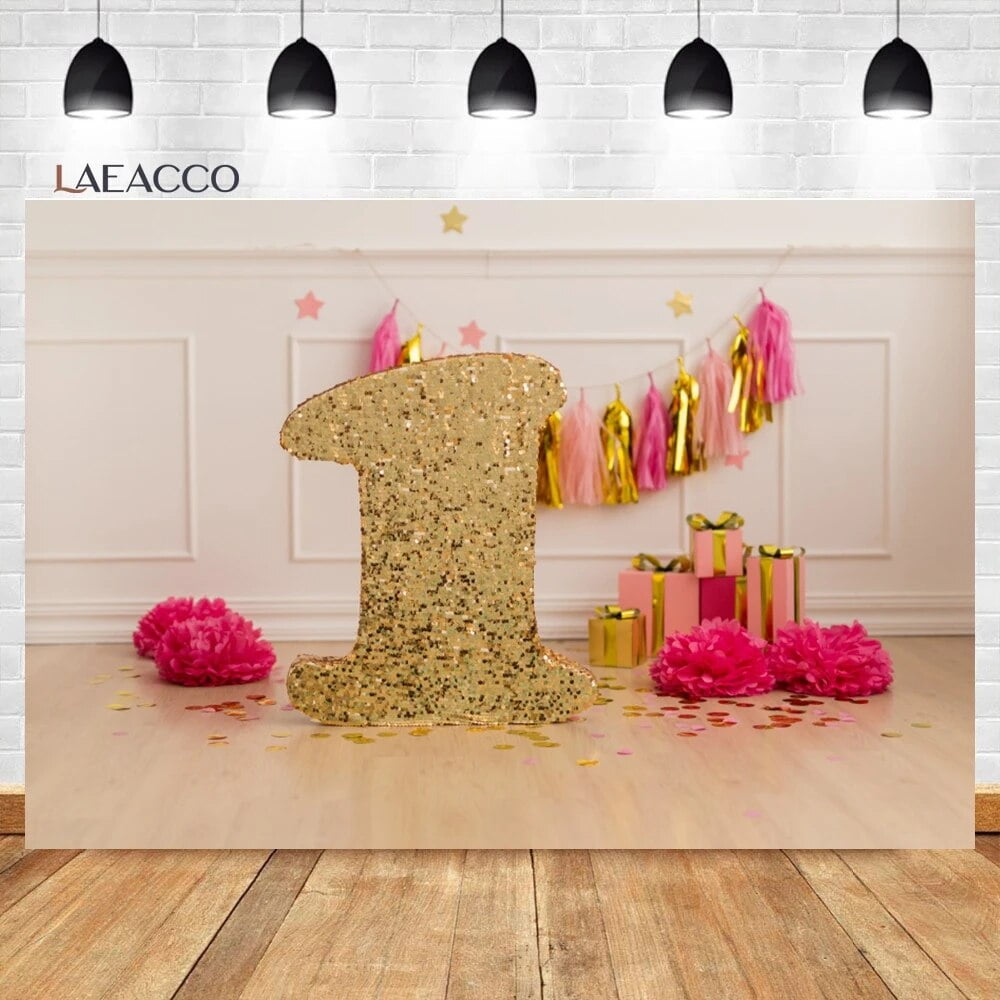 Kids 1st Birthday Backgrounds Colored Balloons Vintage Arch Flowers ...