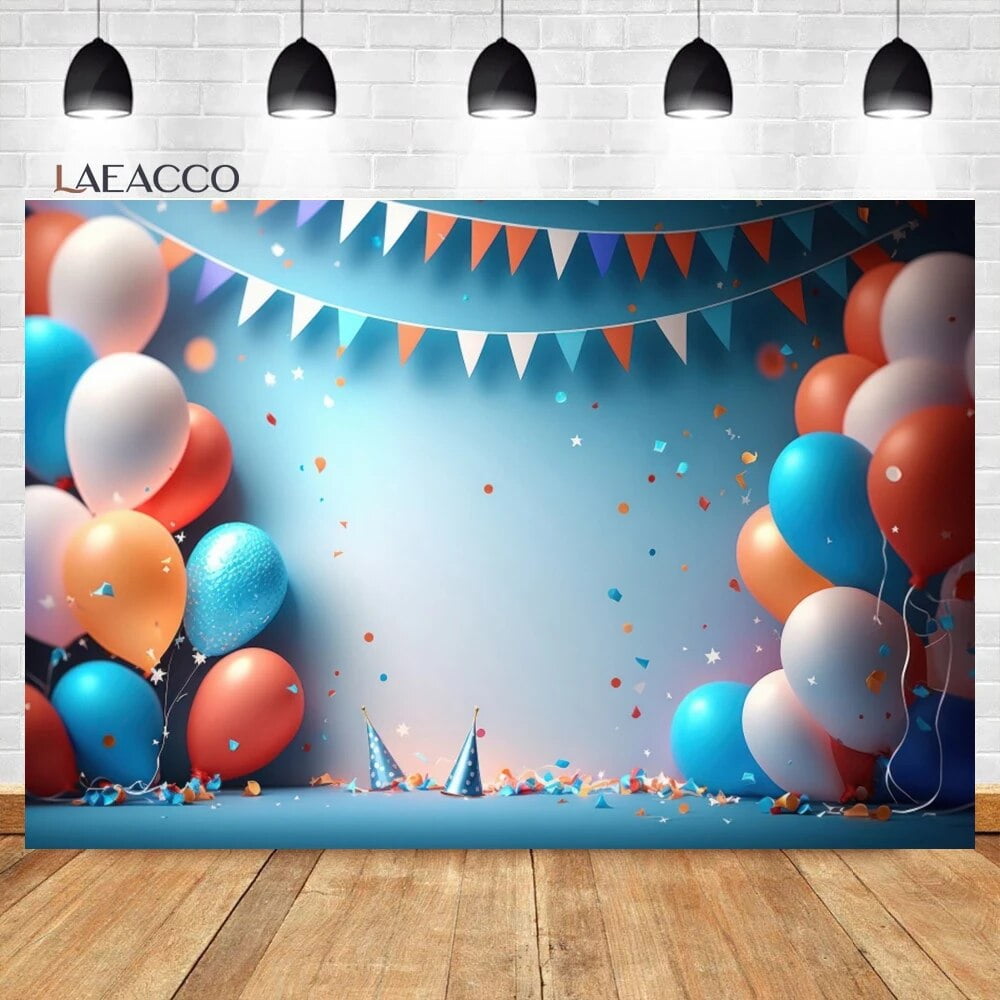 Kids 1st Birthday Backgrounds Colored Balloons Vintage Arch Flowers ...