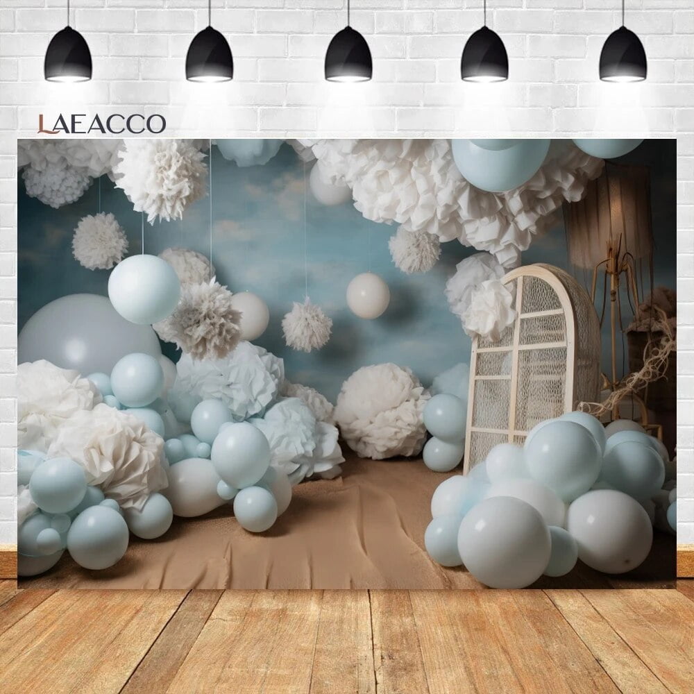 Kids 1st Birthday Backgrounds Colored Balloons Vintage Arch Flowers ...