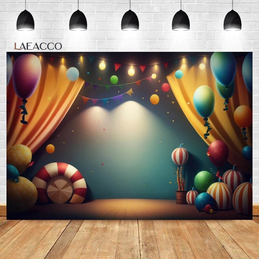 Kids 1st Birthday Backgrounds Colored Balloons Vintage Arch Flowers ...