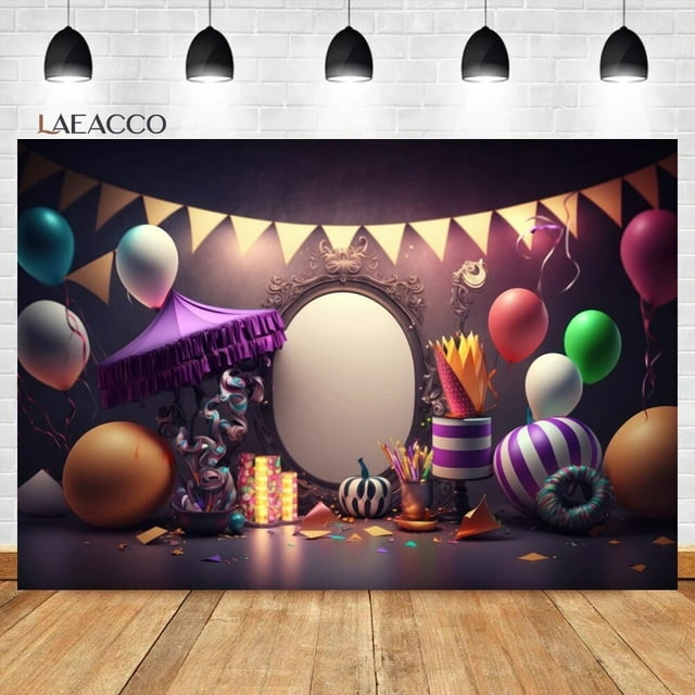 Kids 1st Birthday Backgrounds Colored Balloons Vintage Arch Flowers ...