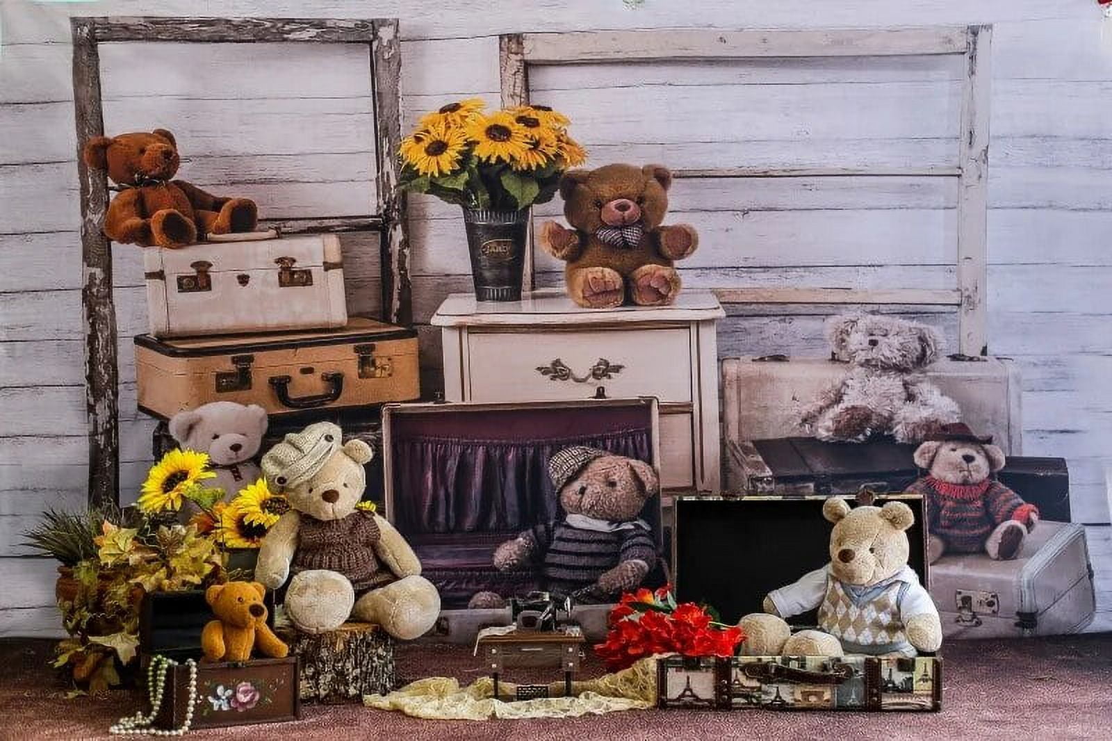 Kids 1st Birthday Party Backdrop Colorful Balloons Cute Bird Bear Plush ...