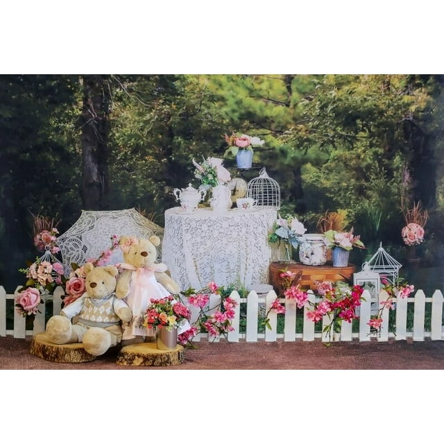 Kids 1st Birthday Party Backdrop Colorful Balloons Cute Bird Bear Plush ...