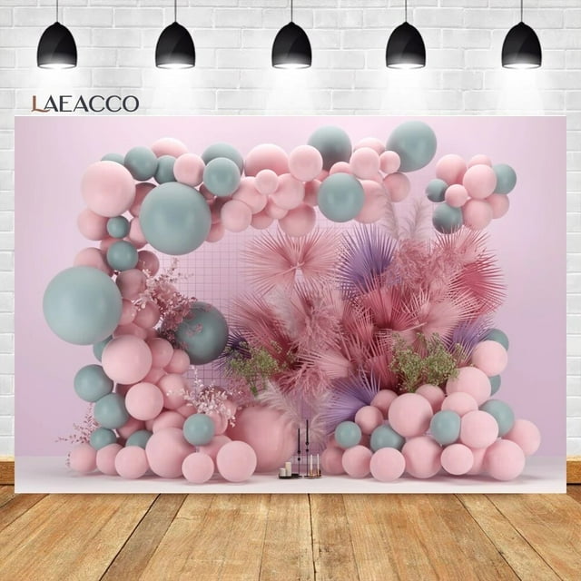 Kids 1st Birthday Party Backdrop Sweet Pink Balloons Flowers Scene Baby ...