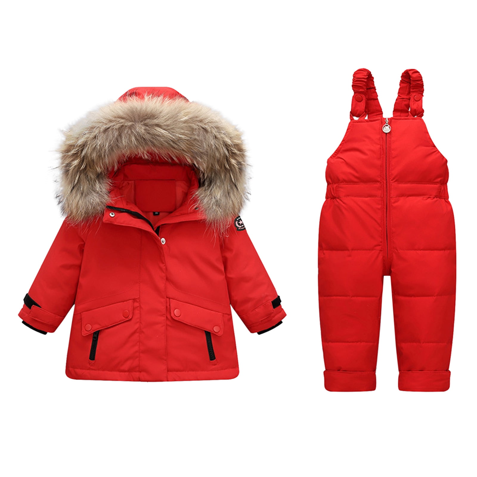 Kids 2-Piece Snowsuit Set Winter Hooded Puffer Jacket and Snow Bib Pants Ski Suits Ultralight ...