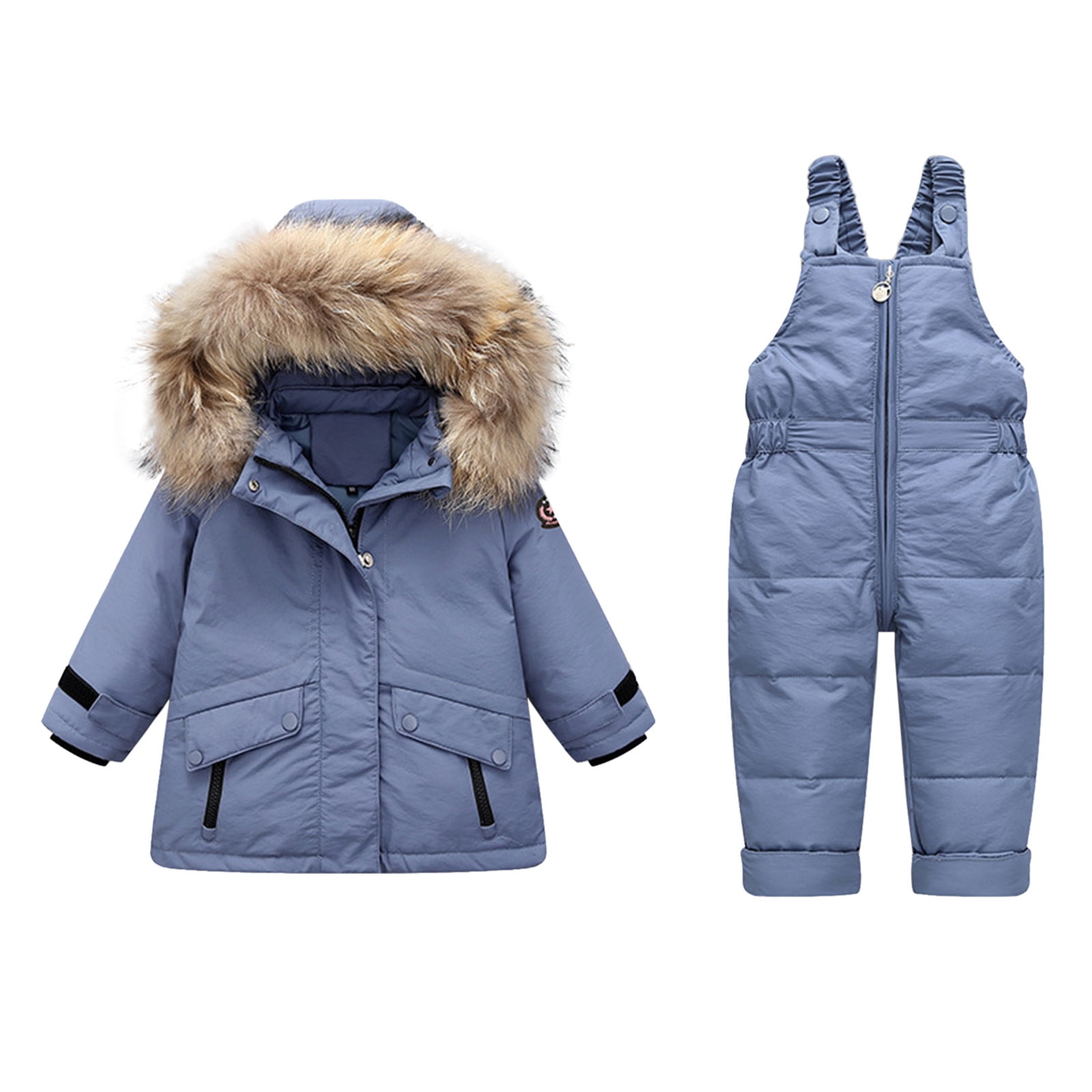 Kids 2-Piece Snowsuit Set Winter Hooded Puffer Jacket and Snow Bib Pants Ski Suits Ultralight ...