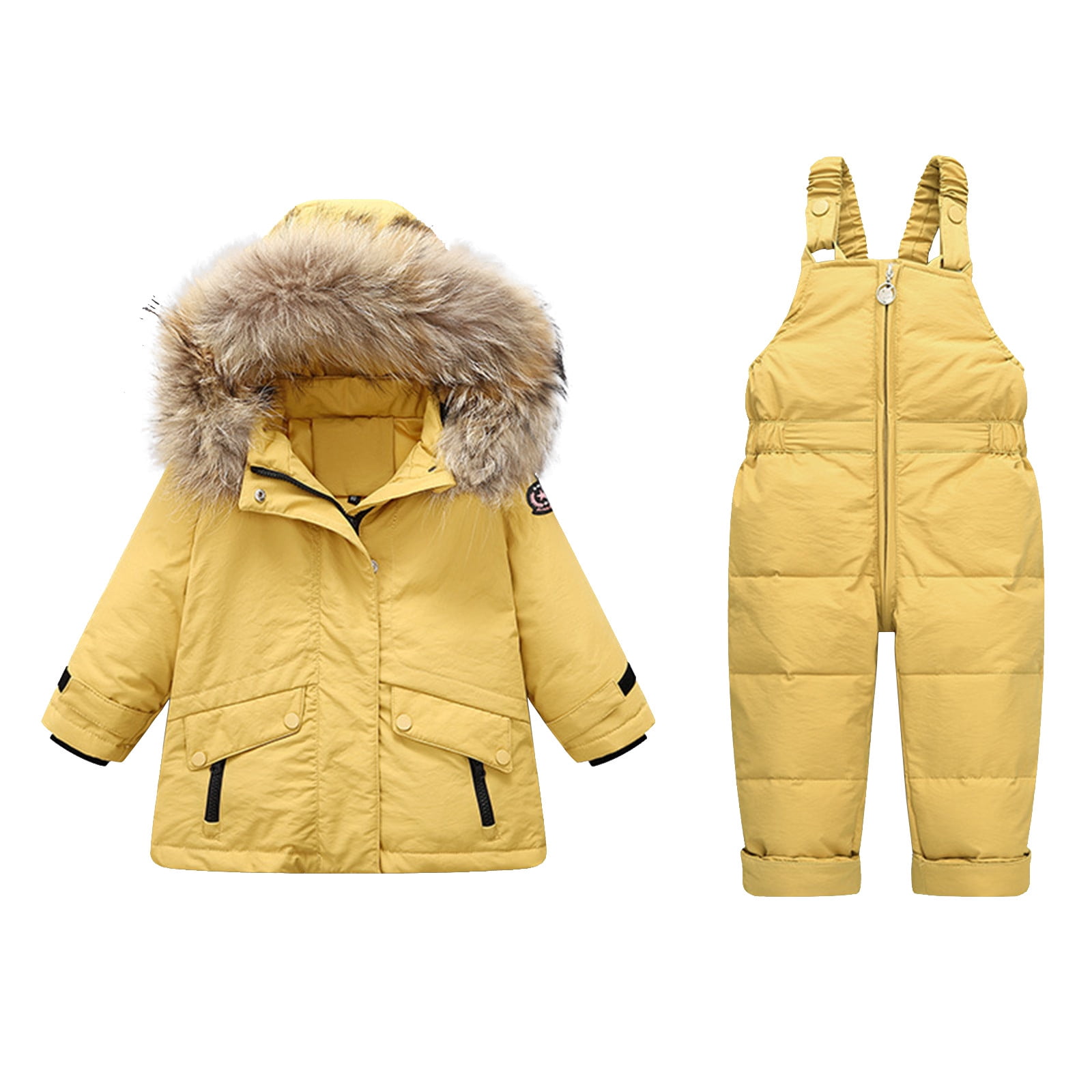 Kids 2-Piece Snowsuit Set Winter Hooded Puffer Jacket and Snow Bib Pants Ski Suits Ultralight ...