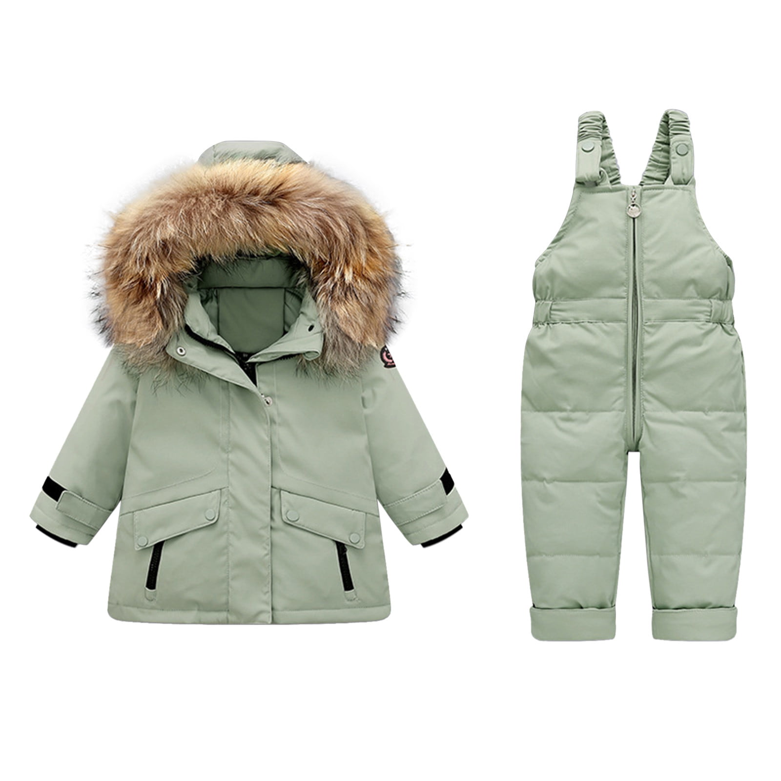 Kids 2-Piece Snowsuit Set Winter Hooded Puffer Jacket and Snow Bib Pants Ski Suits Ultralight ...
