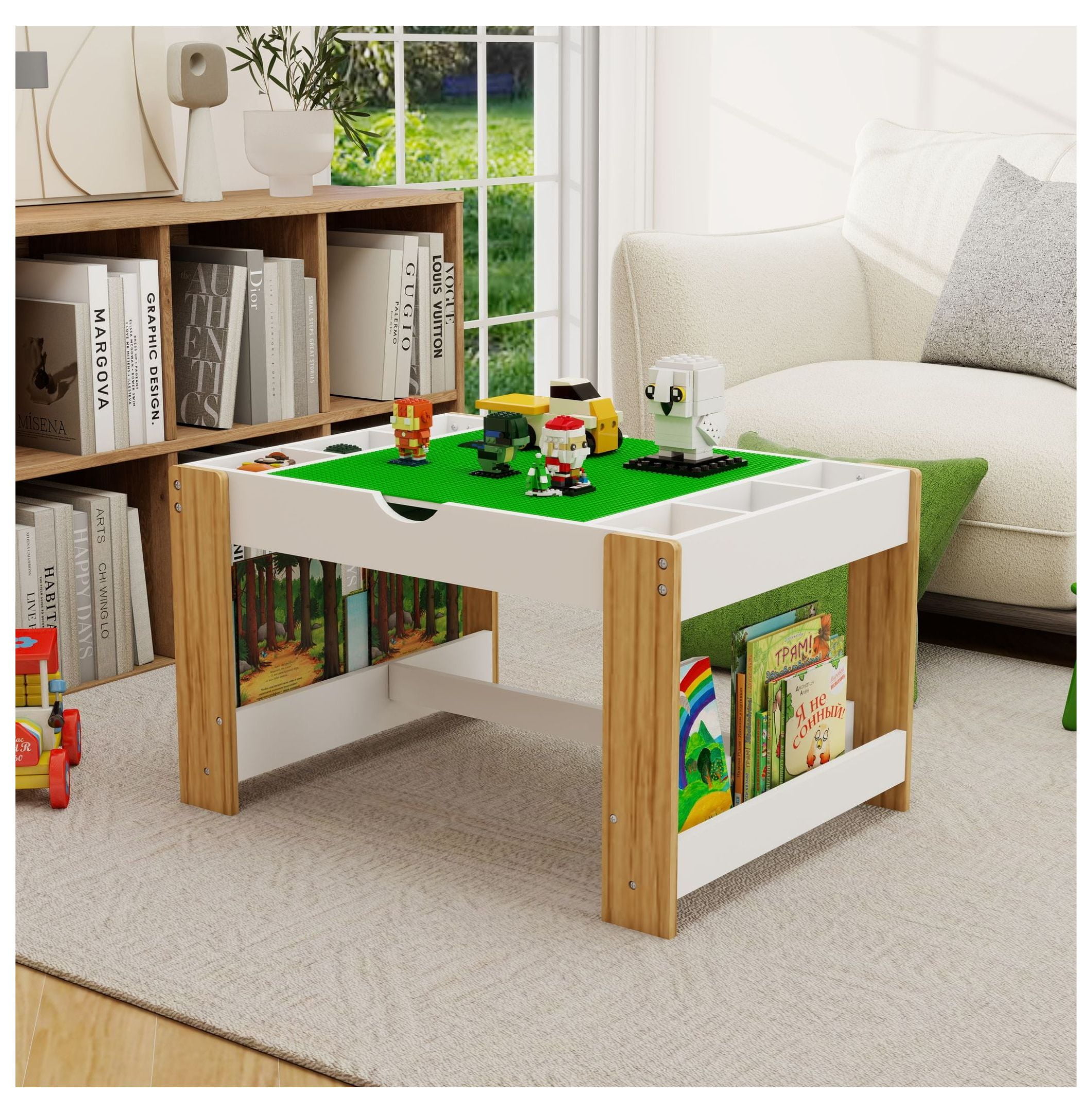 Kids 2 in 1 Play Table with 7 Storage Compartments,Compatible with ...