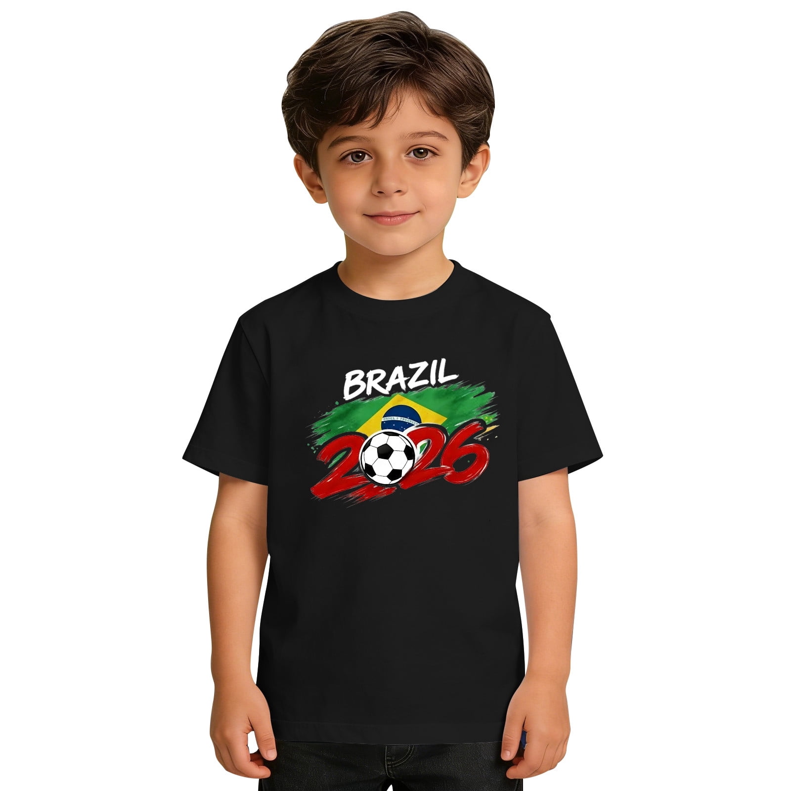 Kids 2026 Flag & Soccer Ball Print T-Shirt, Youth Short Sleeve Casual ...