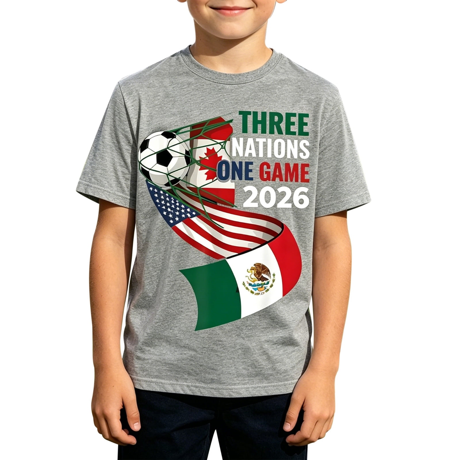 Kids' 2026 T-Shirt, Three Nations One Game Flags Graphic Tee, Boys ...