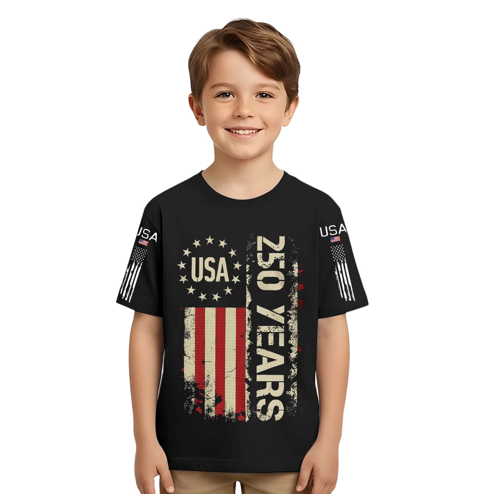 Kids 250th Anniversary USA Shirts Boys Girls American Flag T-Shirt 4th ...