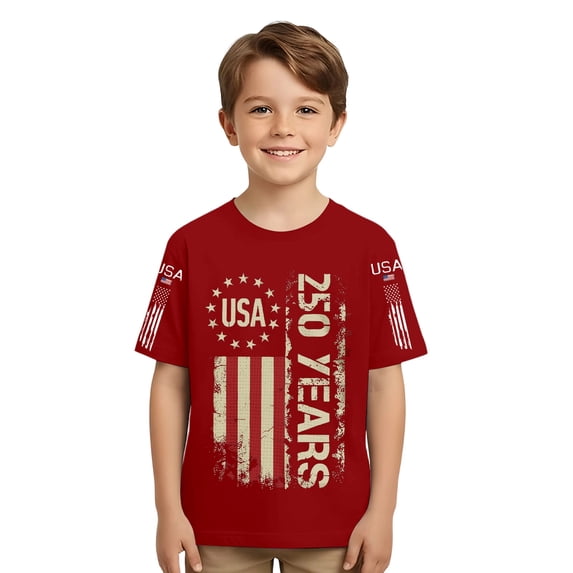 Kids 250th Anniversary USA Shirts Boys Girls American Flag T-Shirt 4th ...