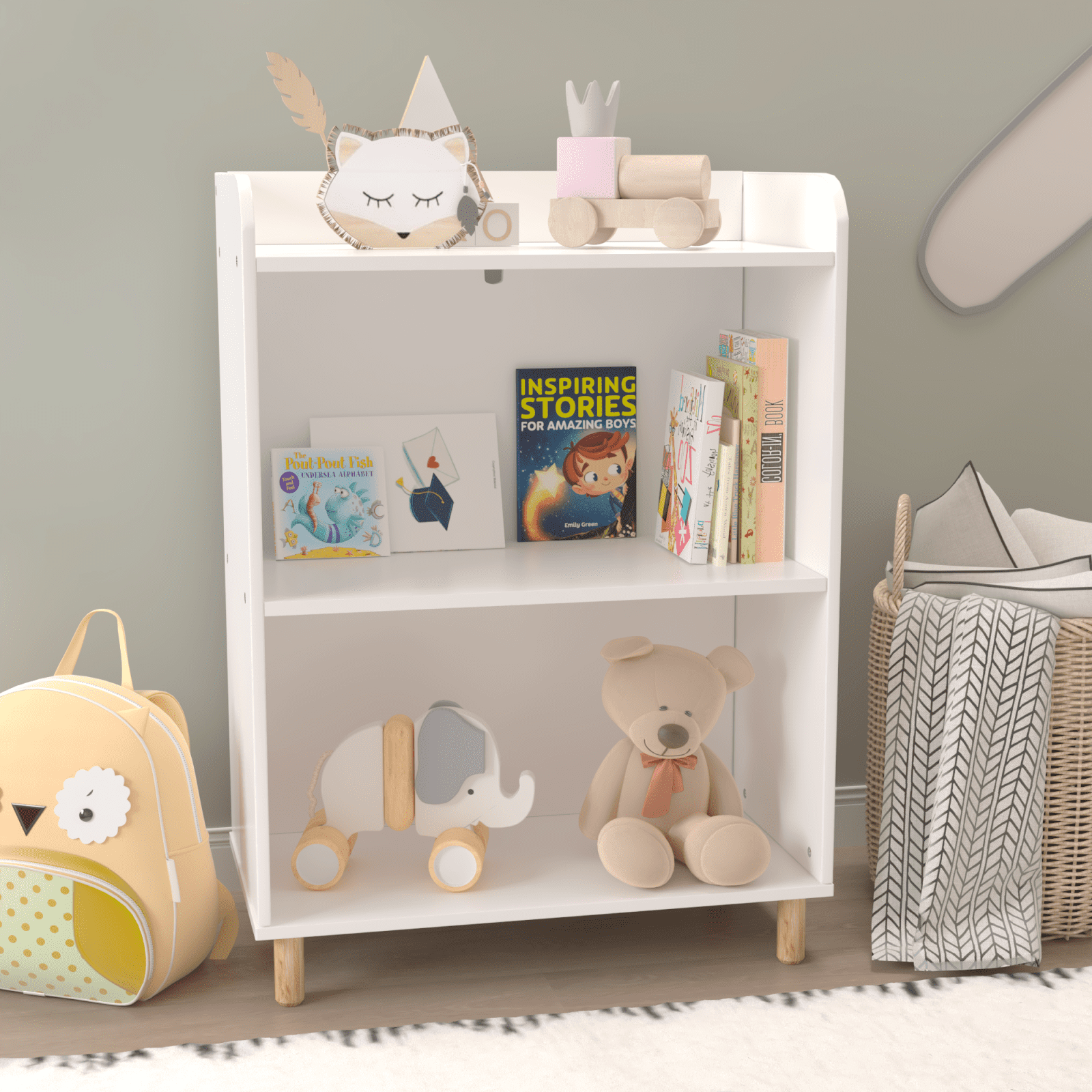 Kids 3-Tier Bookcase, Children's Book Display, Bookshelf Toy Storage ...