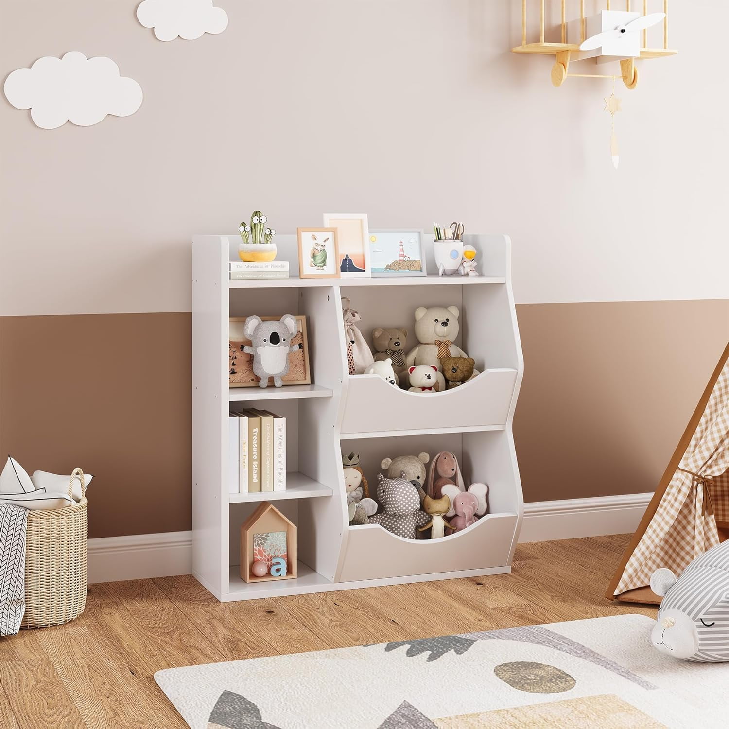 Kids 3-Tier Toy Storage Organizer Kids Bookshelf Double Side Toy Shelf ...