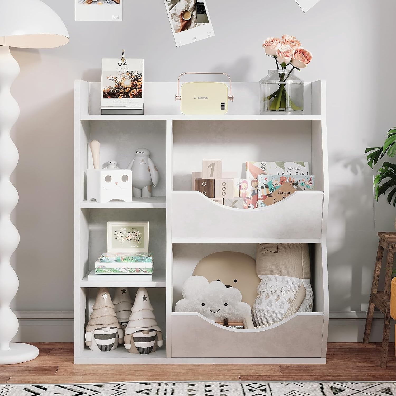 Kids 3-Tier Toy Storage Organizer Kids Bookshelf Double Side White- 5 ...