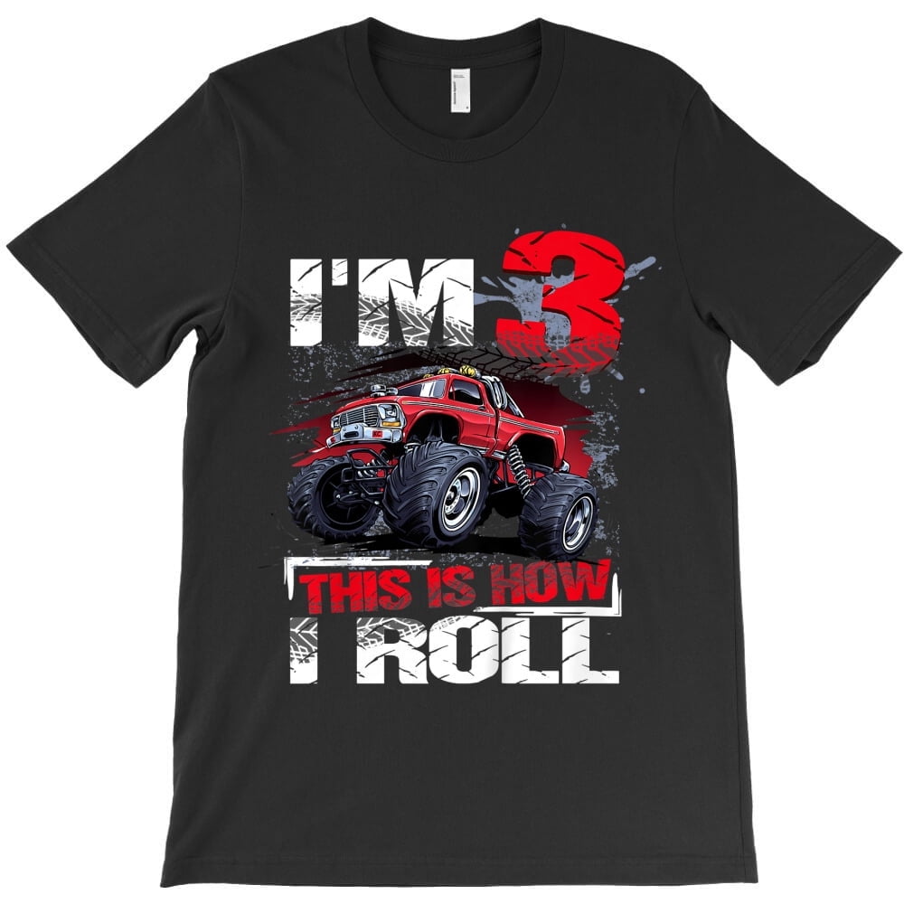 Kids 3 Year Old Monster Truck Funny Birthday Boy 3rd Truck Car H15131 Unisex T-Shirt, Up to 5XL ...