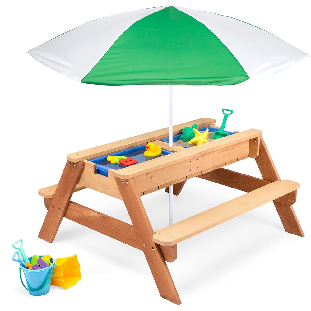Kids 3-in-1 Sand and Water Activity Table, Wood Outdoor Convertible ...