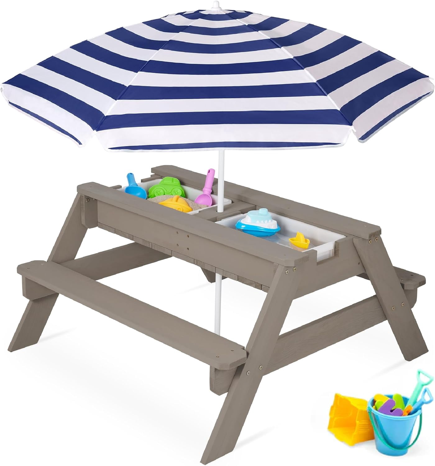Kids 3-in-1 Sand & Water Table, Wood Outdoor Convertible Picnic Table w ...