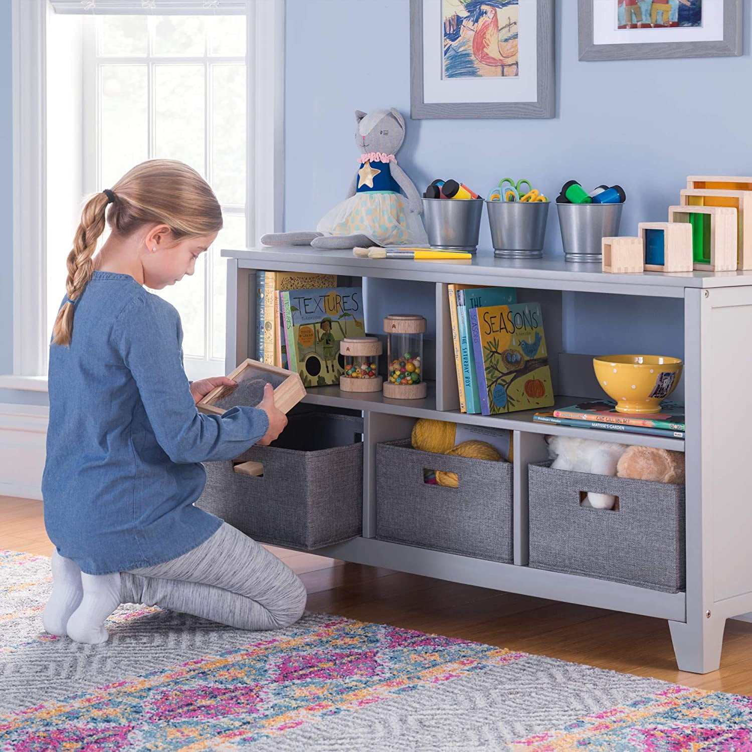 Kids' Low Bookcase - Creamy 24 Inch Wooden Storage Organizer Cubby with ...