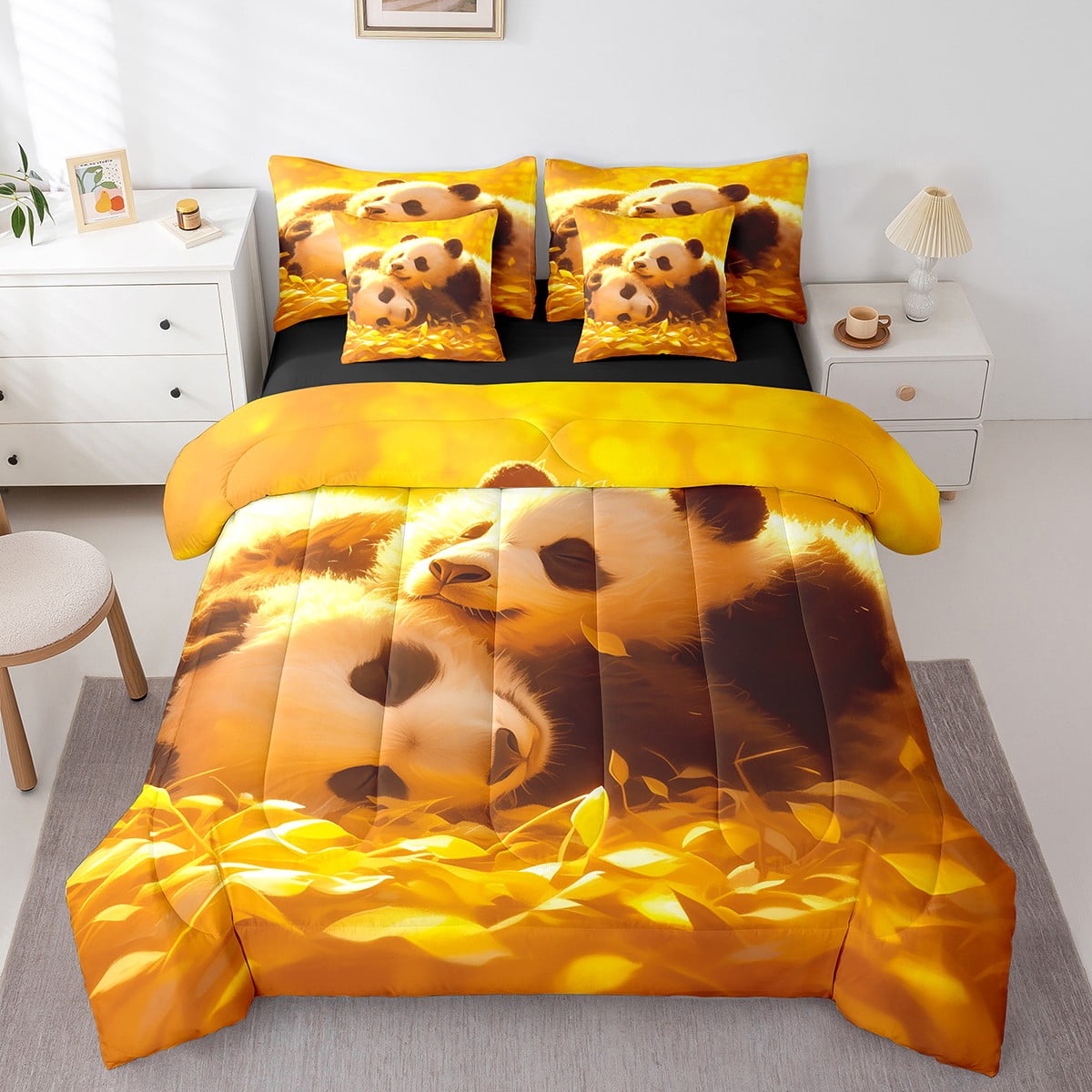 3D Panda Bed in a Bag Twin Size,Cute Cartoon Panda Comforter Set 7 ...