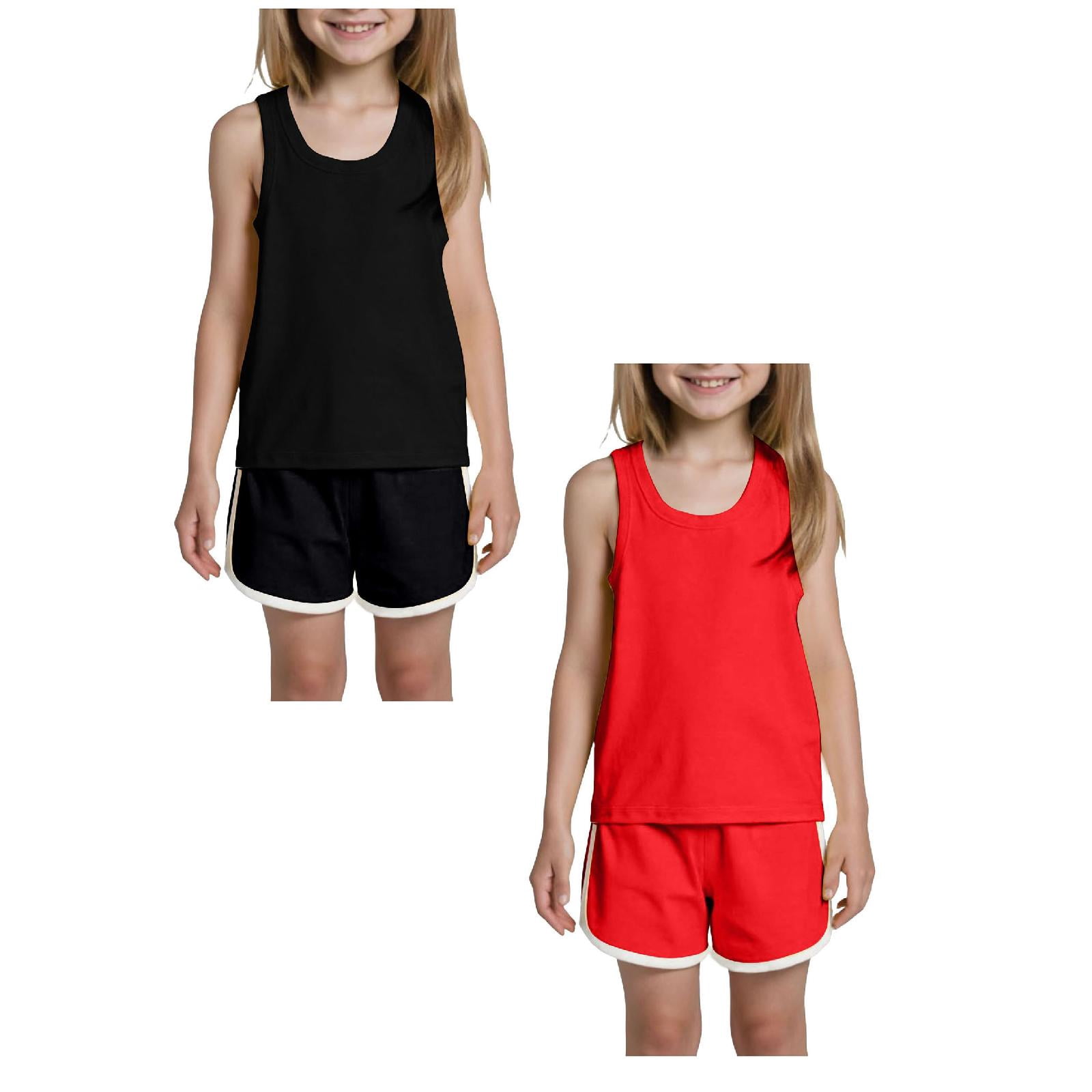 Kids 4 Piece Summer Outfits Solid Color T-Shirt and Elastic Waist Short ...