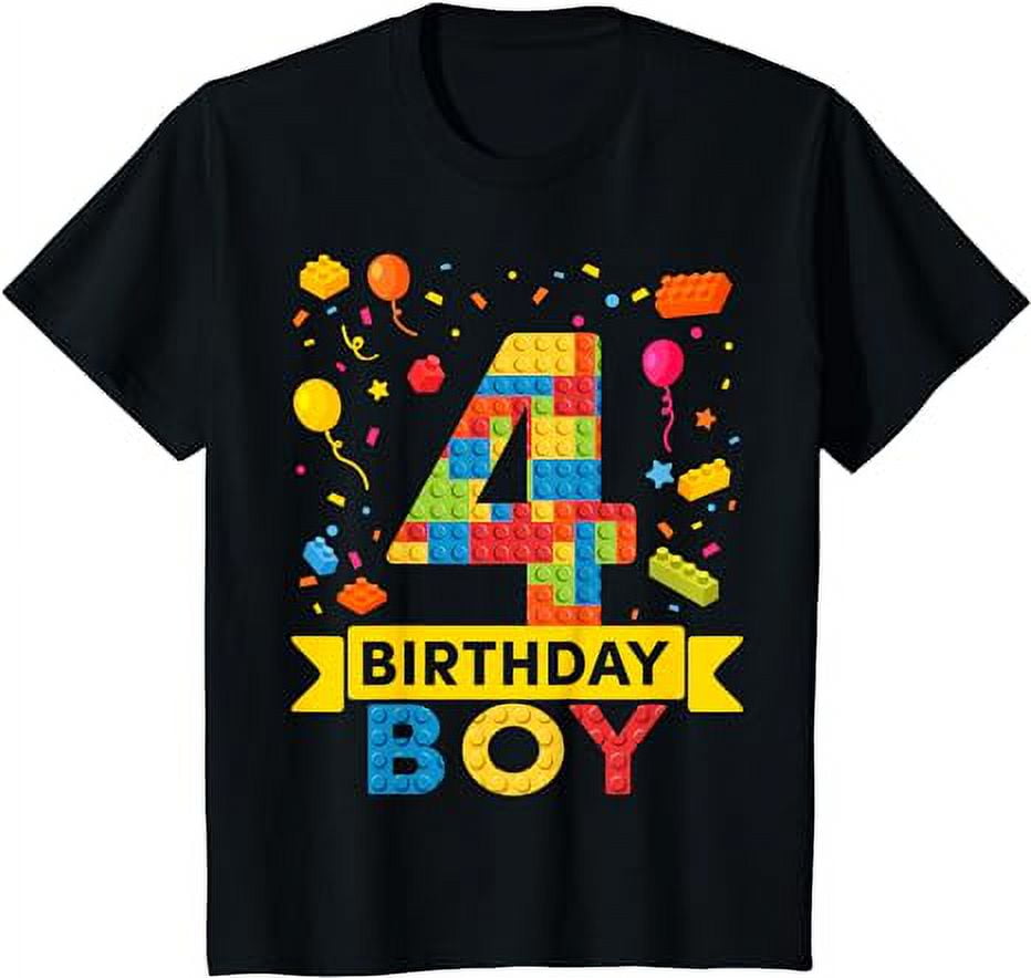Kids 4 Year Old Building Blocks 4th Birthday Boy T-Shirt - Walmart.com